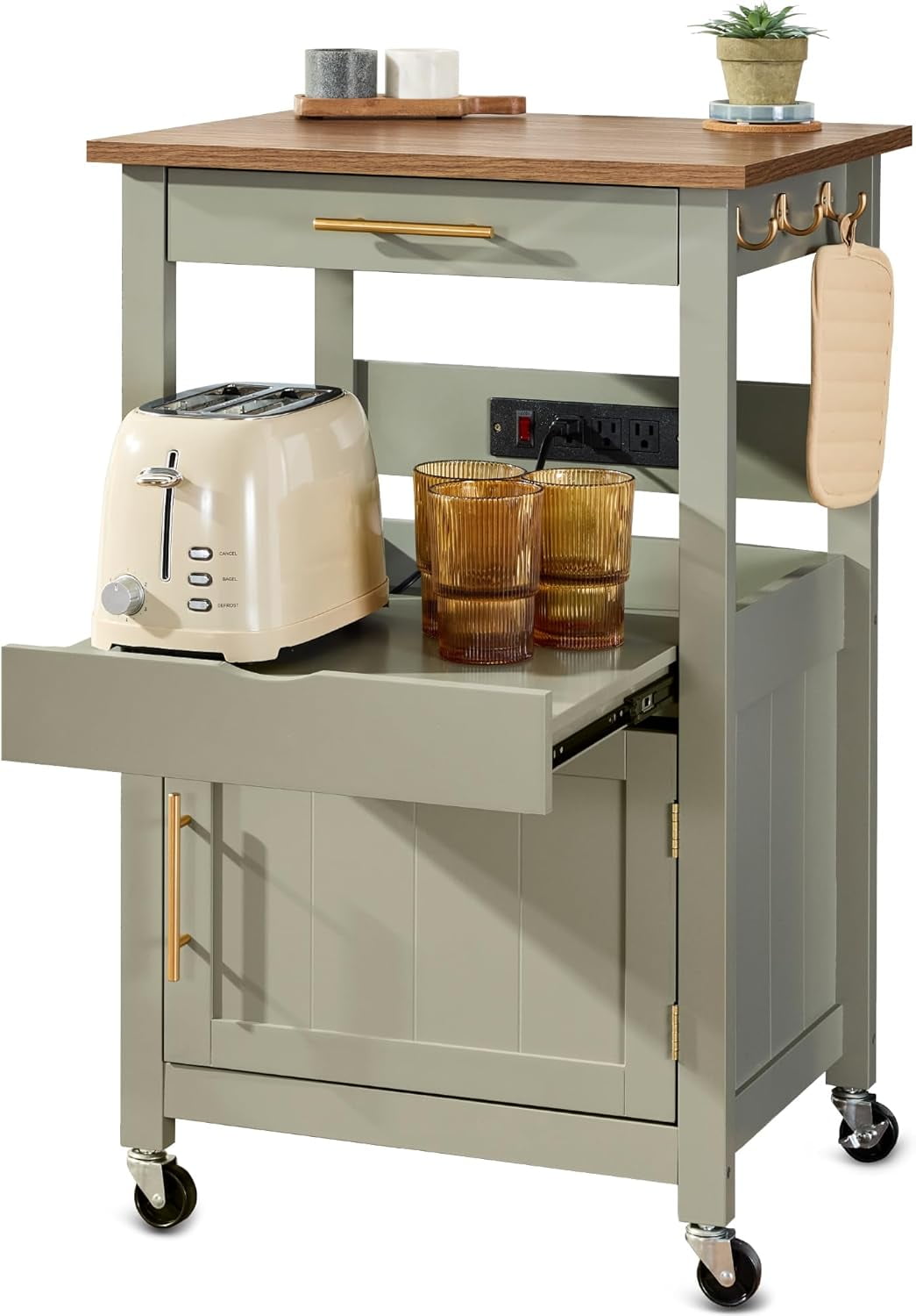 Rolling Island Cart Single Door Cabinet w/Drawer Sliding Tray Hidden ...