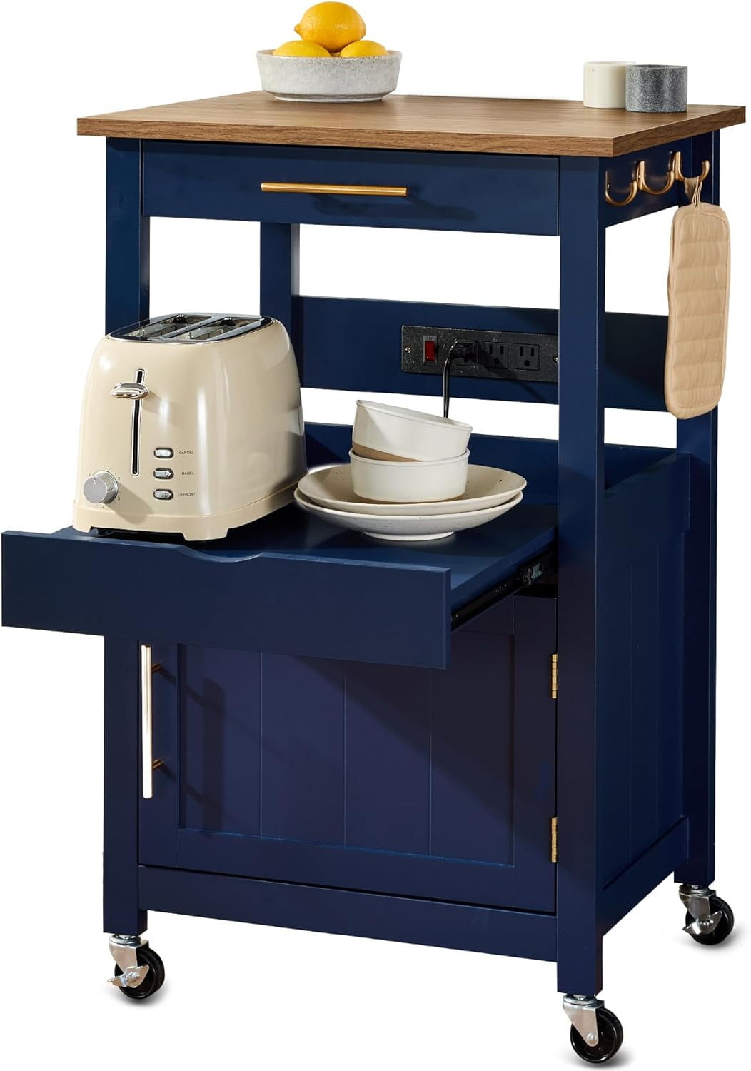 Rolling Island Cart Single Door Cabinet w/Drawer Sliding Tray Hidden ...