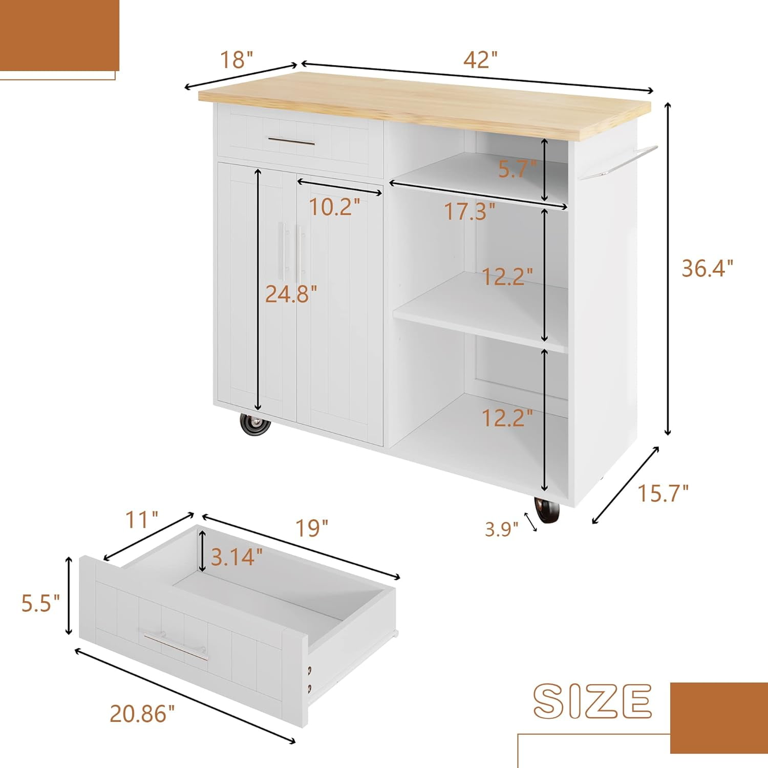 Rolling Island with Storage and Drop Leaf, Kitchen Island on Wheels ...