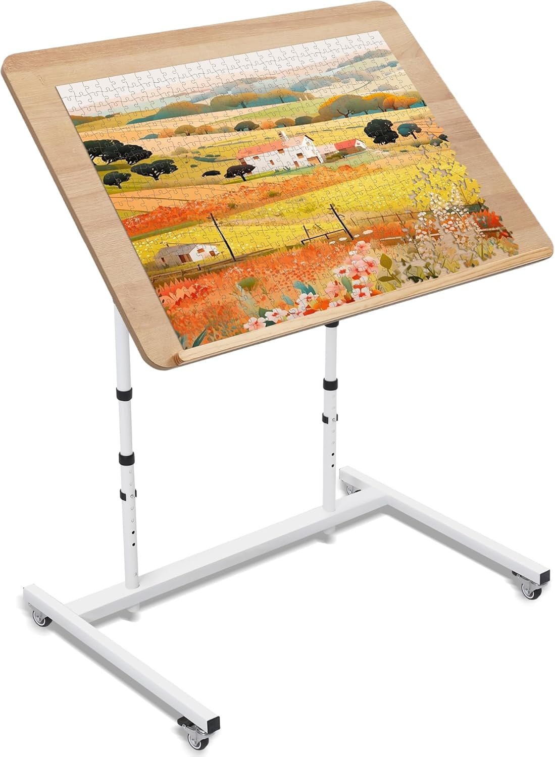 Rolling Jigsaw Puzzle Table with Wheels, Adjustable Height, Pneumatic ...