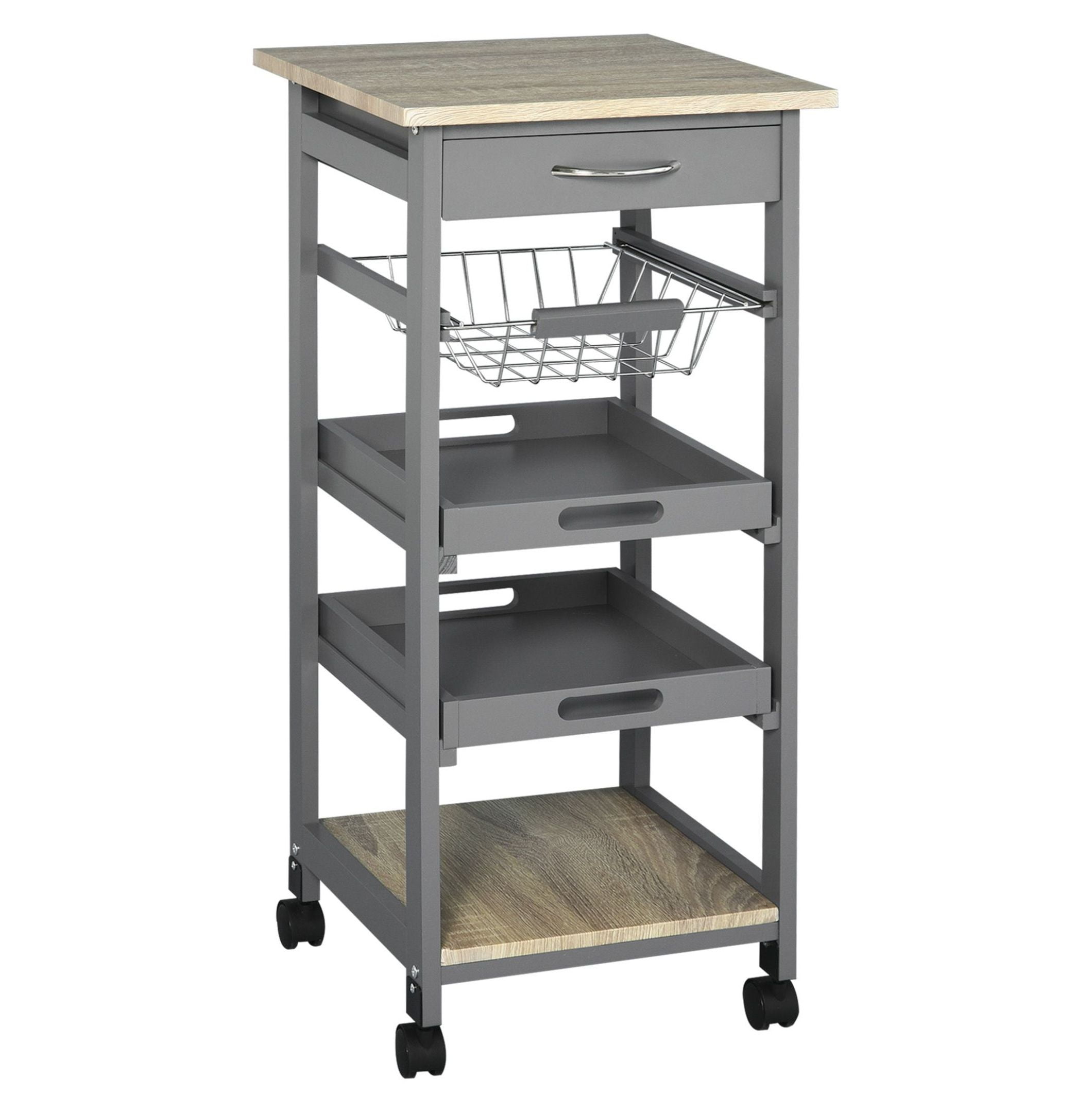 Rolling Kitchen Cart with Drawers & Baskets - Gray Kitchen Island on ...