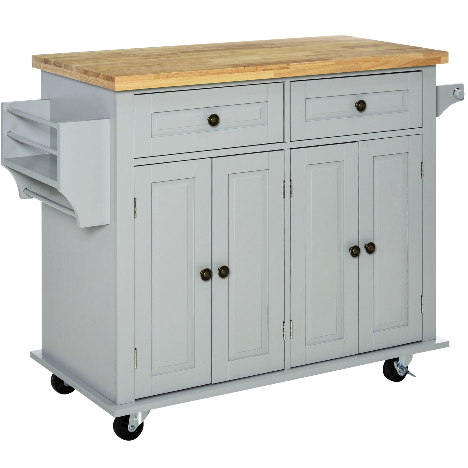 Rolling Kitchen Cart With Grey Finish, Rubberwood Countertop, Concealed ...