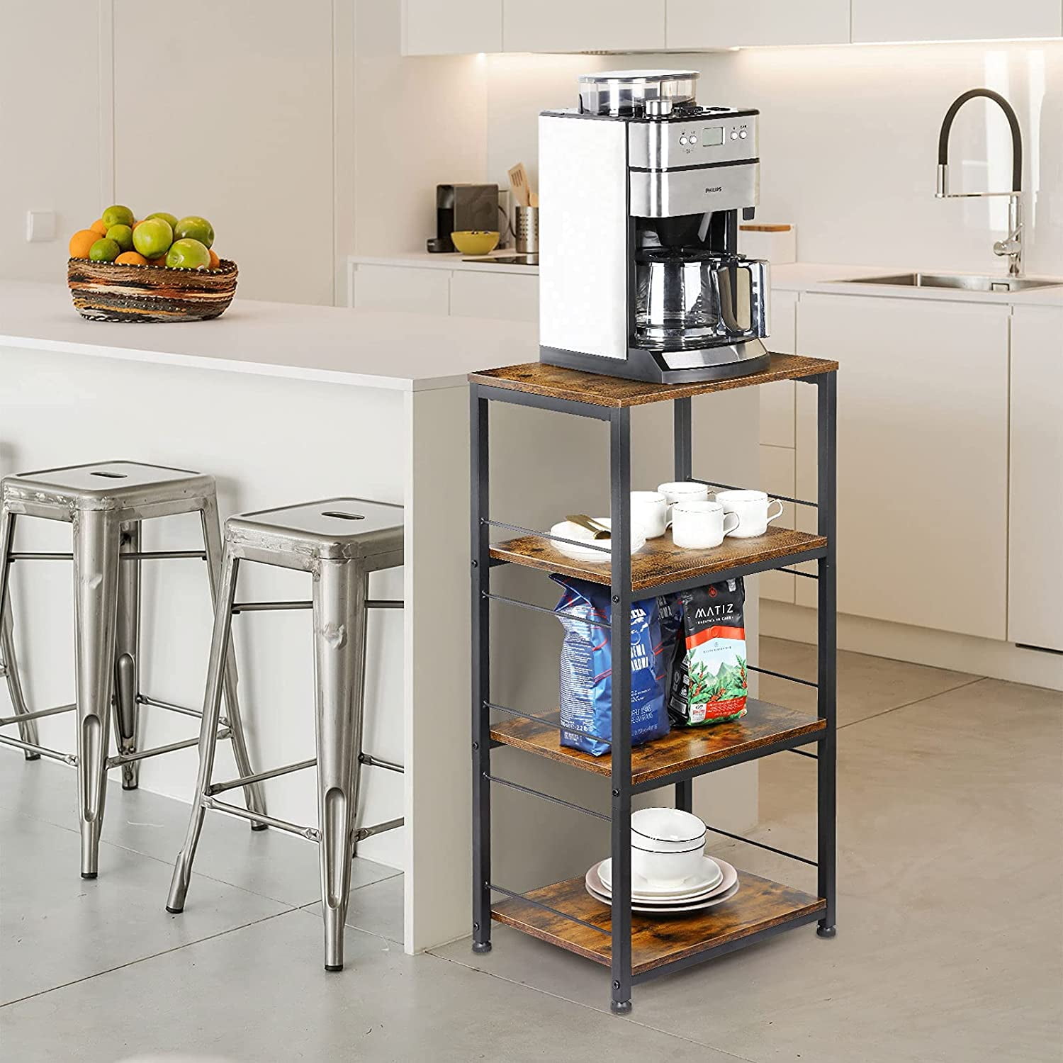 Rolling Kitchen Cart Industrial Serving Cart 4 Tier Wood Utility Island ...