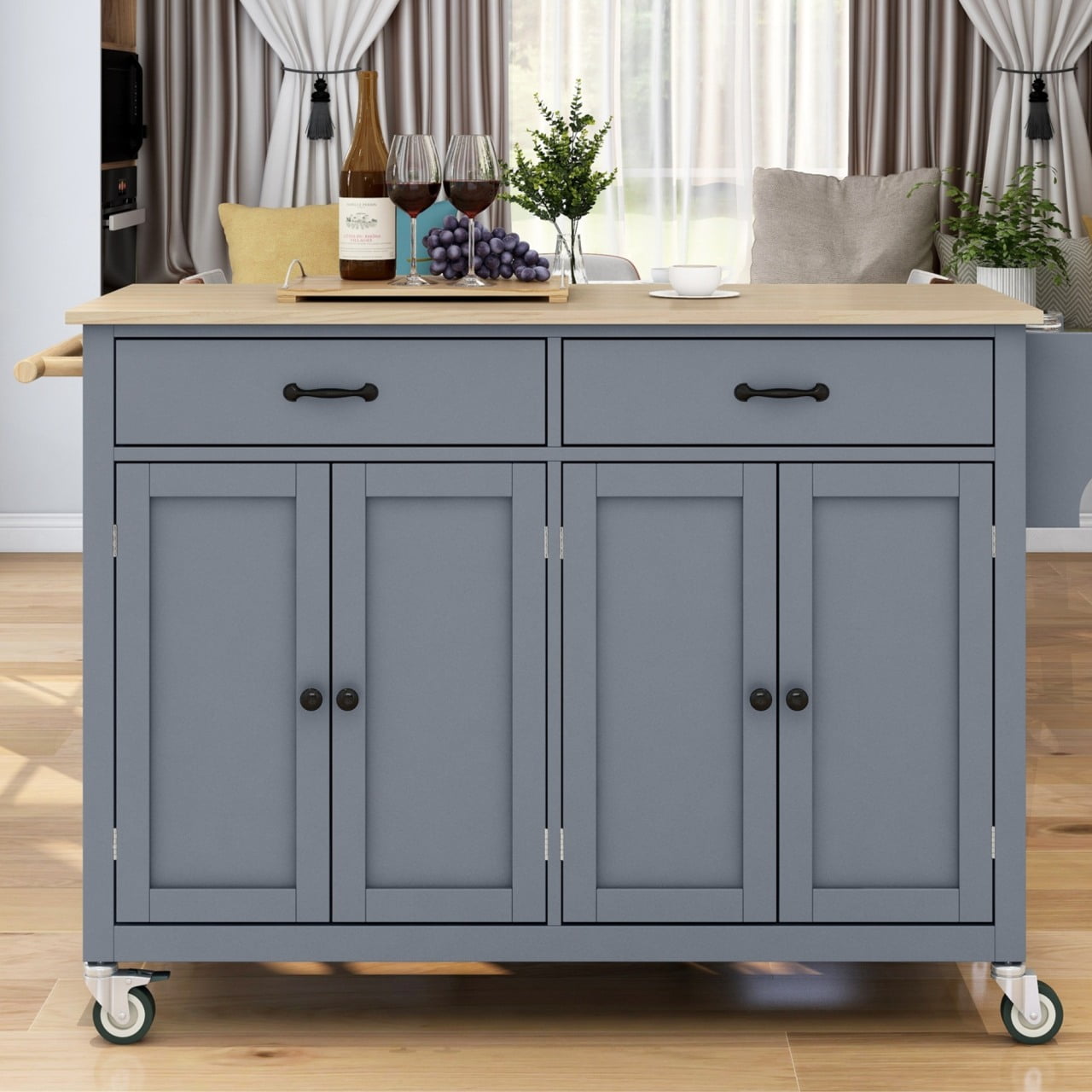 Rolling Kitchen Cart, Kitchen Island with 2 Storage Drawers and 4 Door ...
