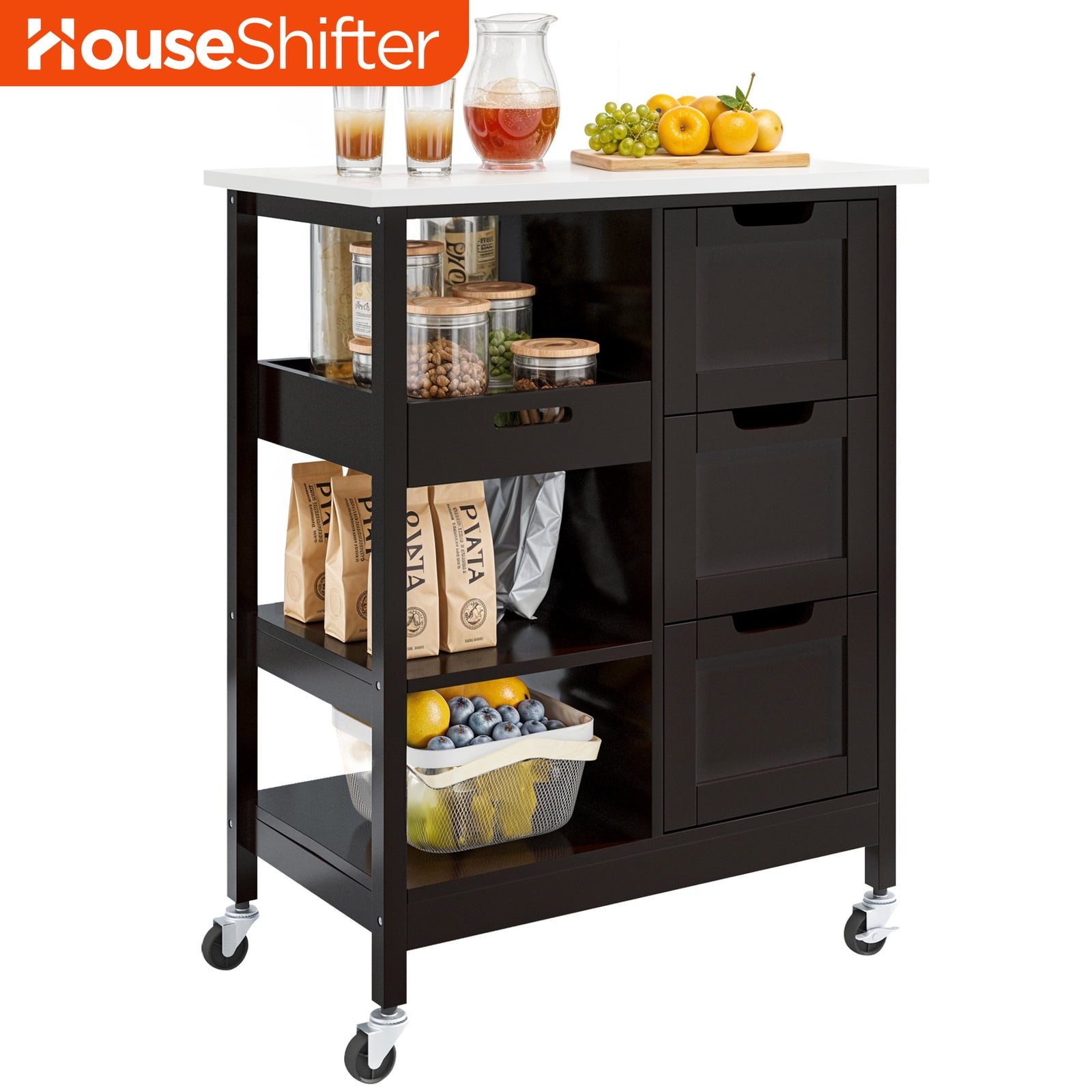 Rolling Kitchen Cart Storage Serving Food Prep Trolley 3 Drawers ...