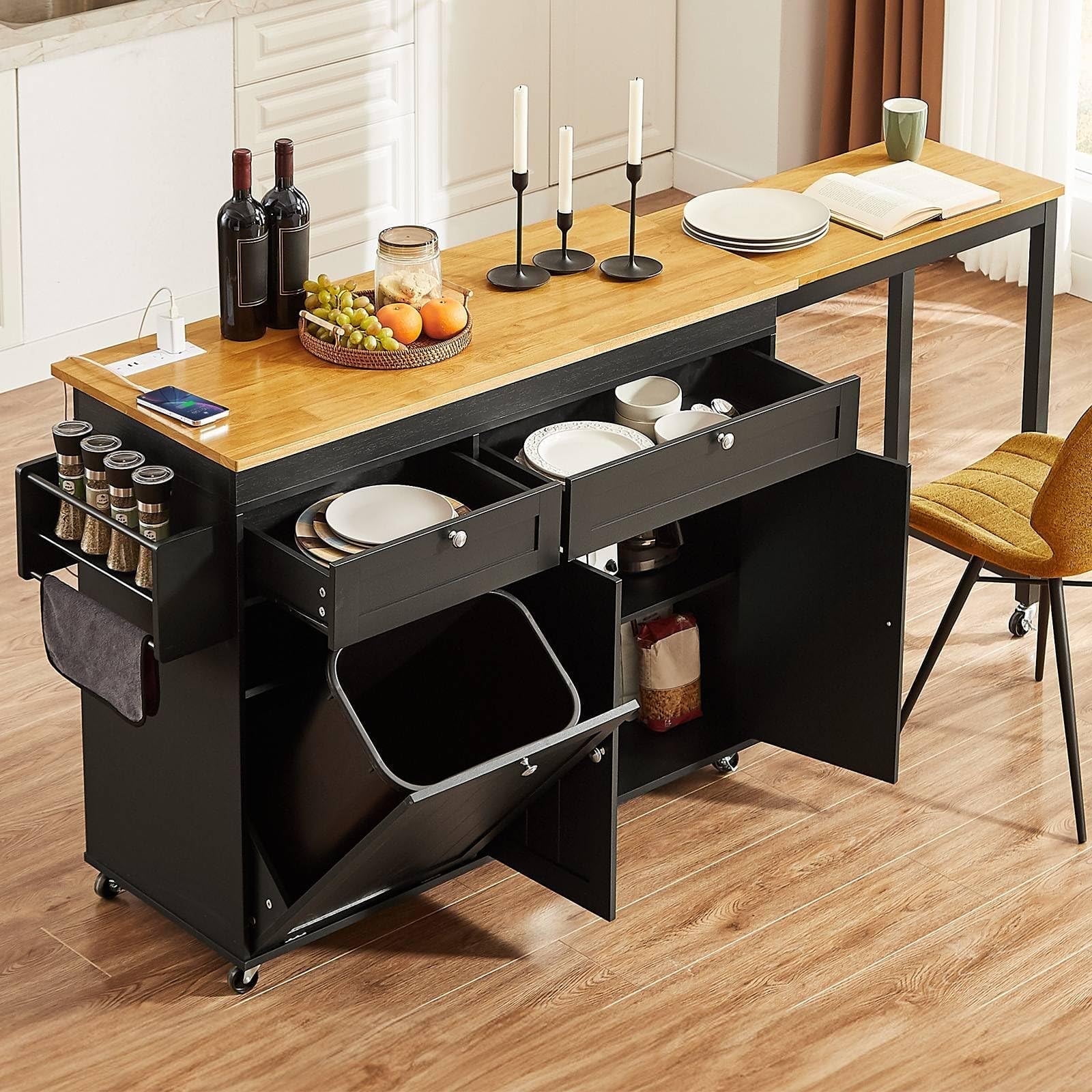 Rolling Kitchen Cart w/Extendable Dining Table, 81.7" Mobile Kitchen ...