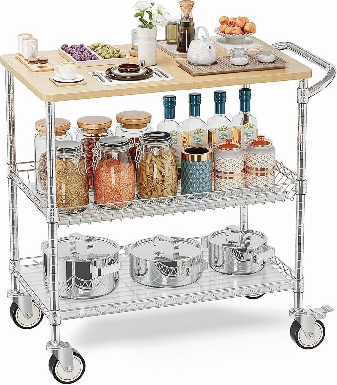 MY Rolling Kitchen Carts with Wheels, 34" L x 17.5" W, 3-Tier Heavy ...