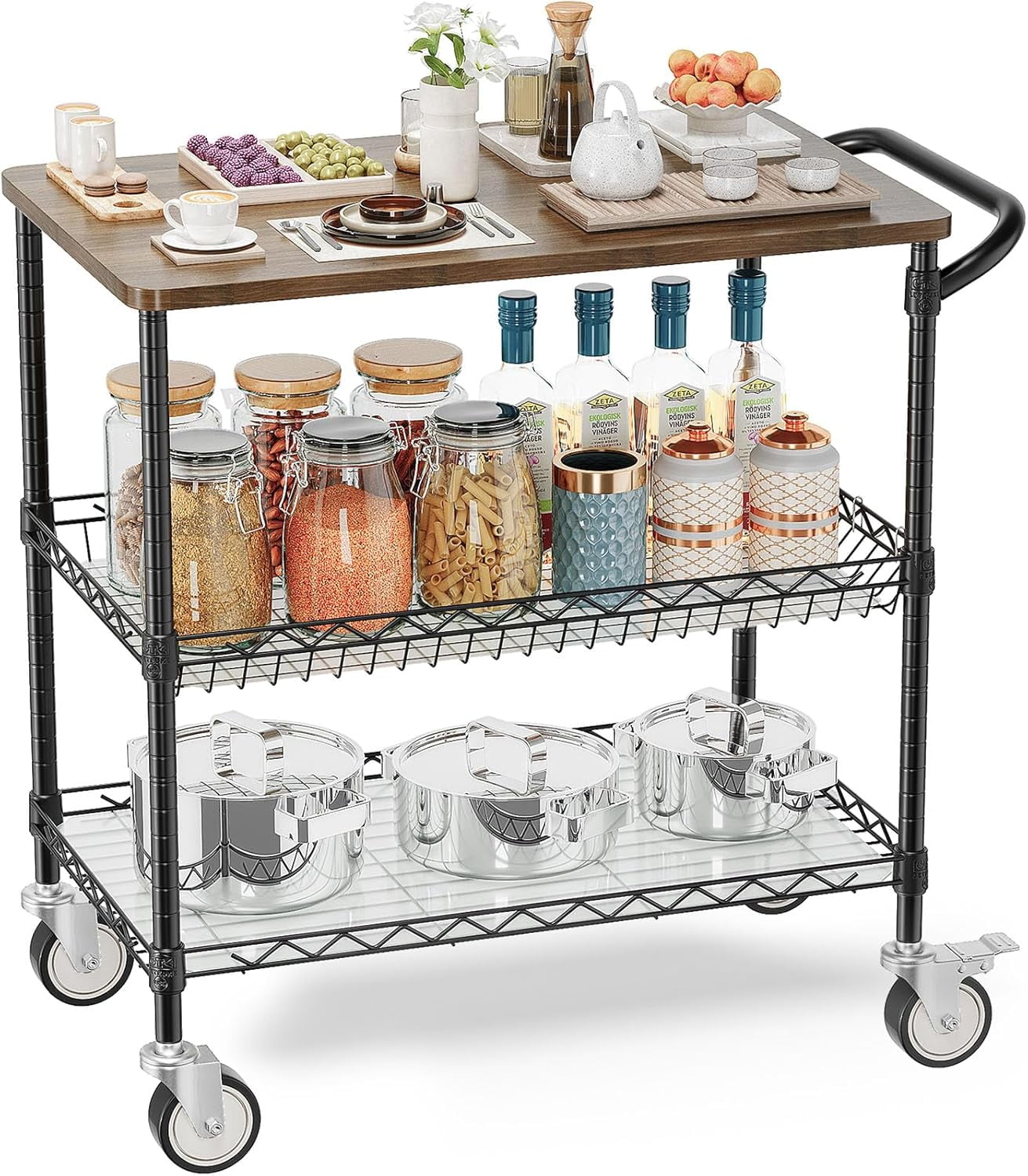 Rolling Kitchen Carts with Wheels, 34" L x 17.5" W, 3-Tier Heavy Duty ...