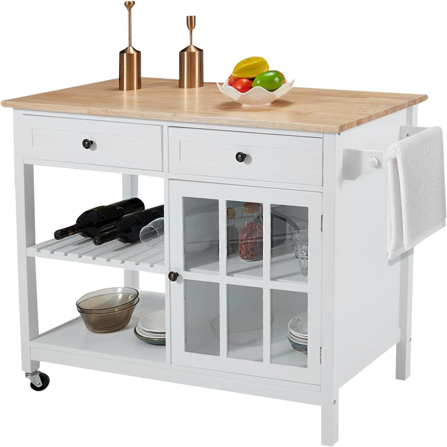 Rolling Kitchen Island Cart 42" Width Kitchen Carts with Storage Wood ...
