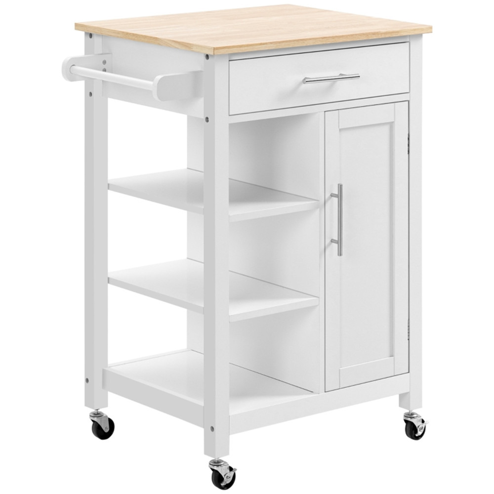 Rolling Kitchen Island Cart with Cabinet, 3-Tier Open Shelf and Drawer ...