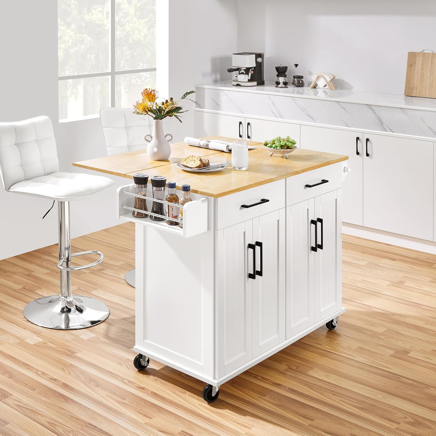 Rolling Kitchen Island Cart with Drop Leaf, Kitchen Trolley on Wheels ...