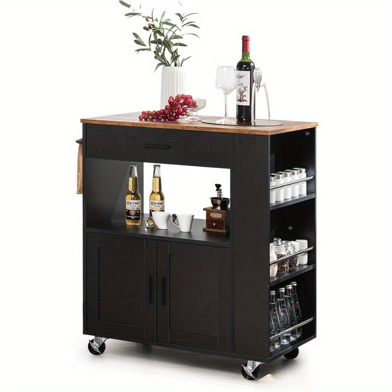 Rolling Kitchen Island Cart Kitchen Carts on Wheels with Storage Open ...