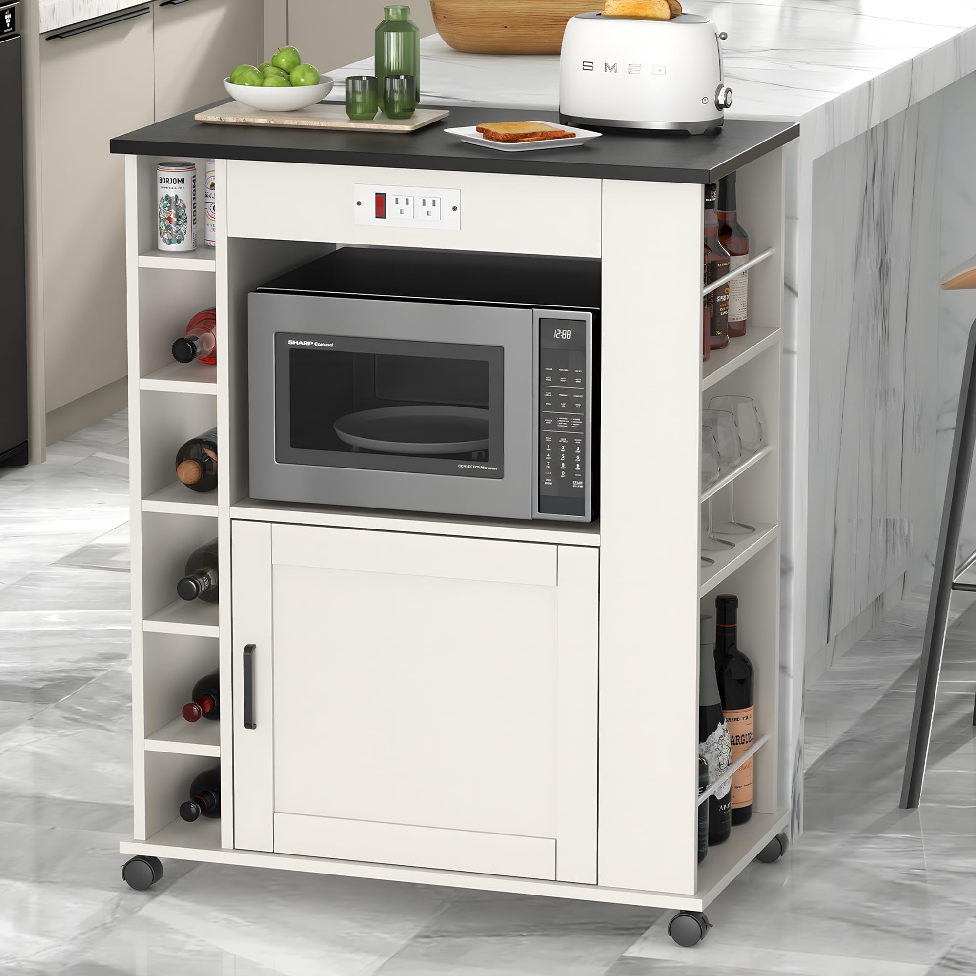 Rolling Kitchen Island Cart with Large Storage, Microwave Stand, Open ...