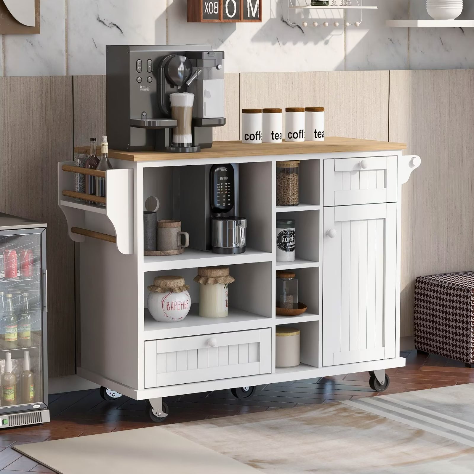 Rolling Kitchen Island Cart, Kitchen Serving Cart with Storage Cabinet ...