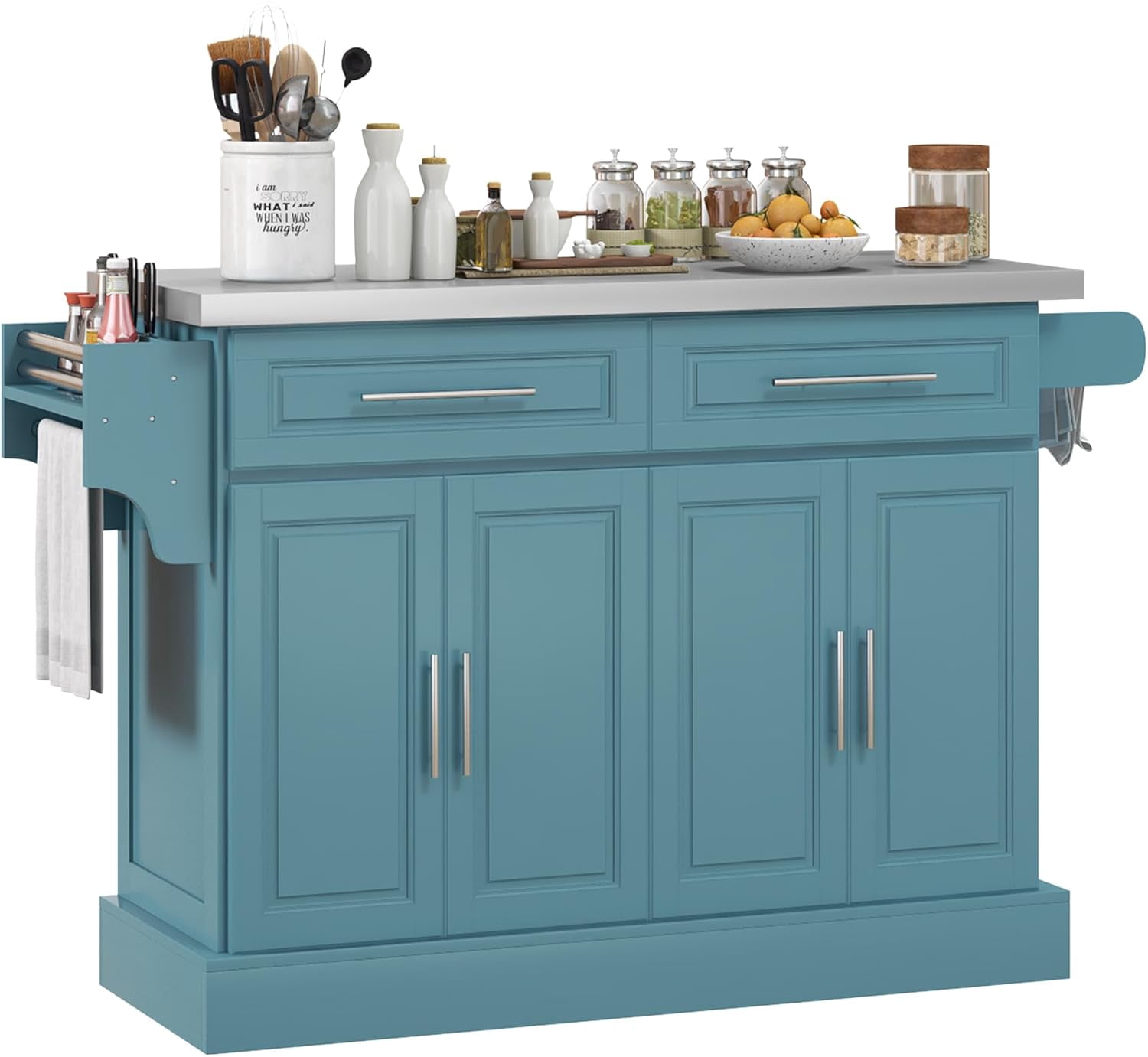 Rolling Kitchen Island Cart with Stainless Top Portable Island Table ...