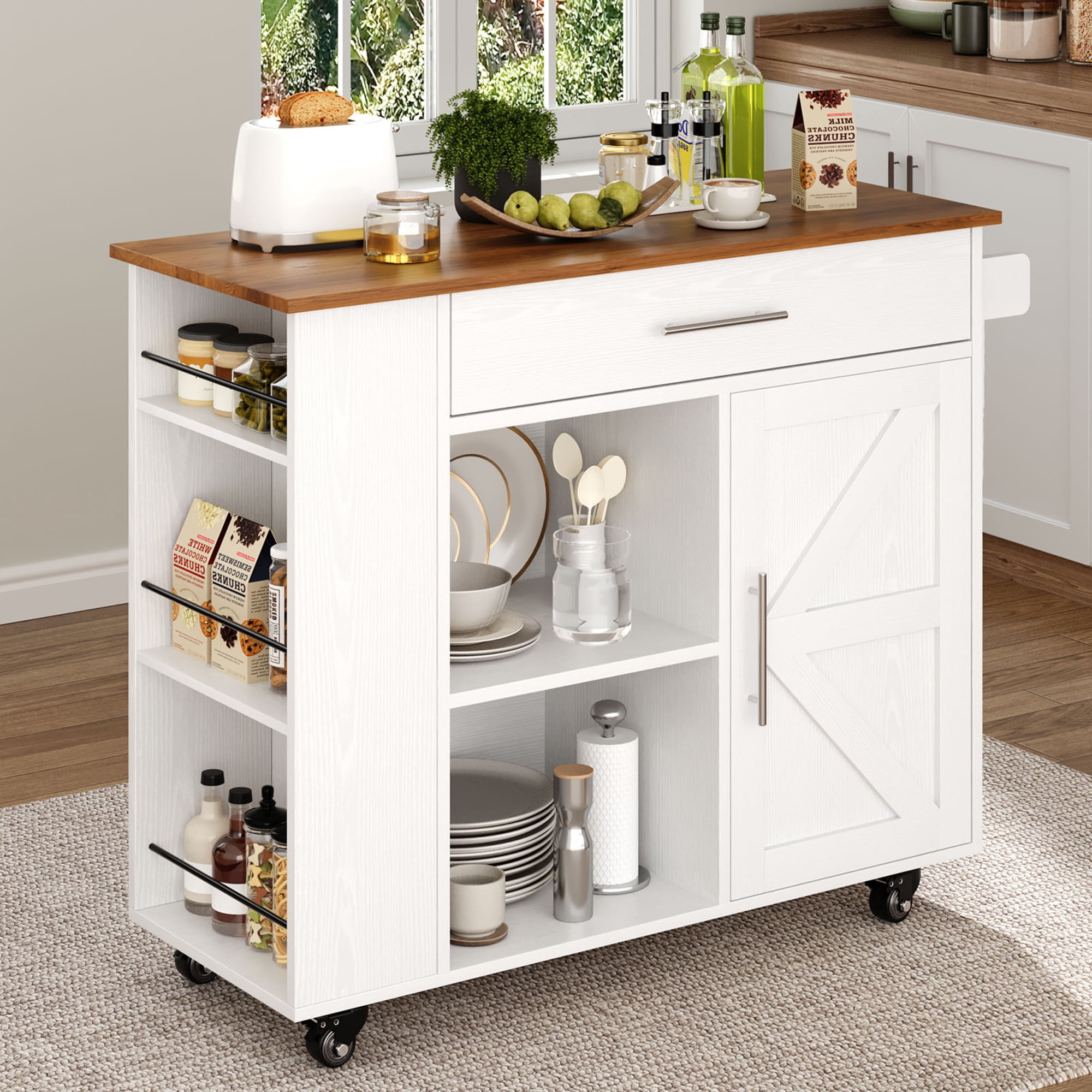 Rolling Kitchen Island Cart with Storage, Mobile Prep & Serving Cart on ...