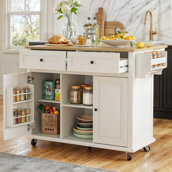 Rolling Kitchen Island Cart with Drop Leaf, Large Mobile Kitchen Cart ...