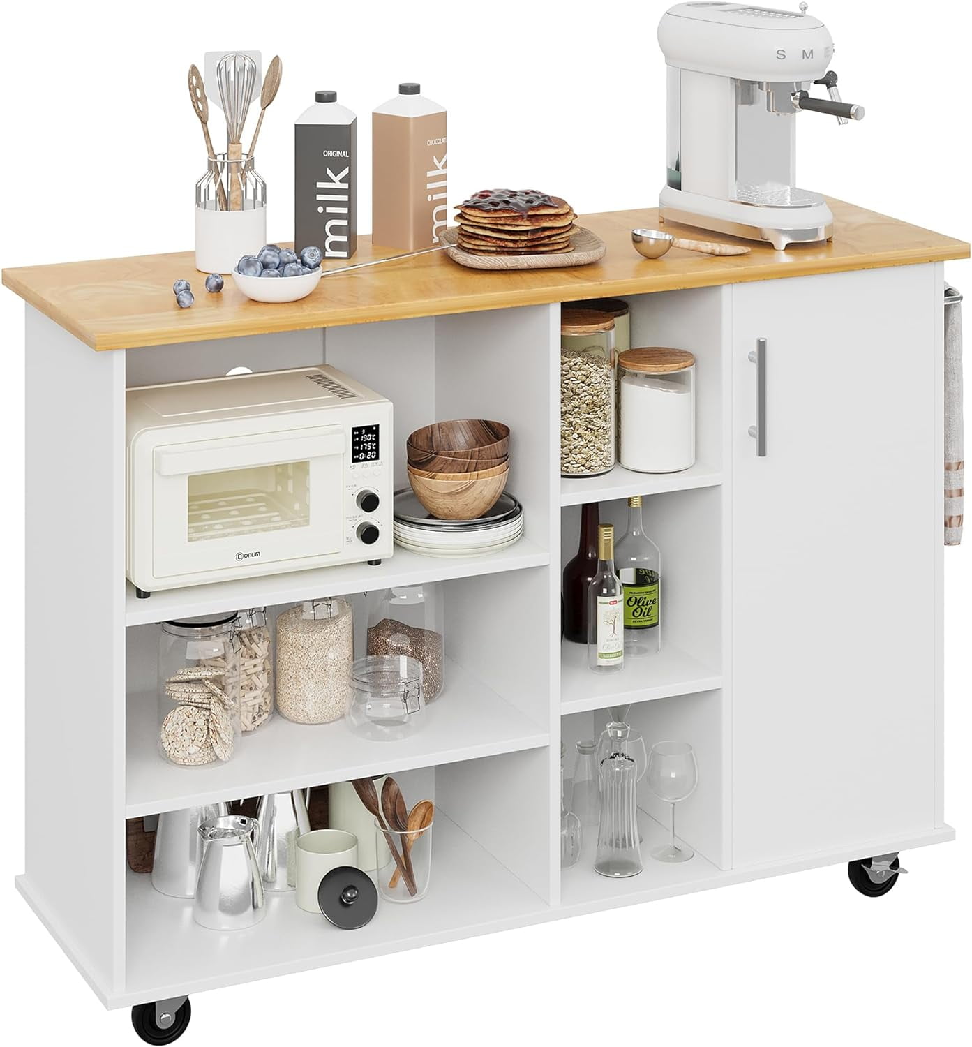 Rolling Kitchen Island Cart with Folding Drop Leaf Breakfast Bar ...