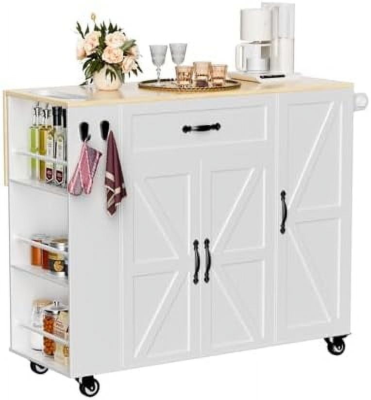 Rolling Kitchen Island with Drop Leaf, 41.3'' Moveable Island On Wheels ...