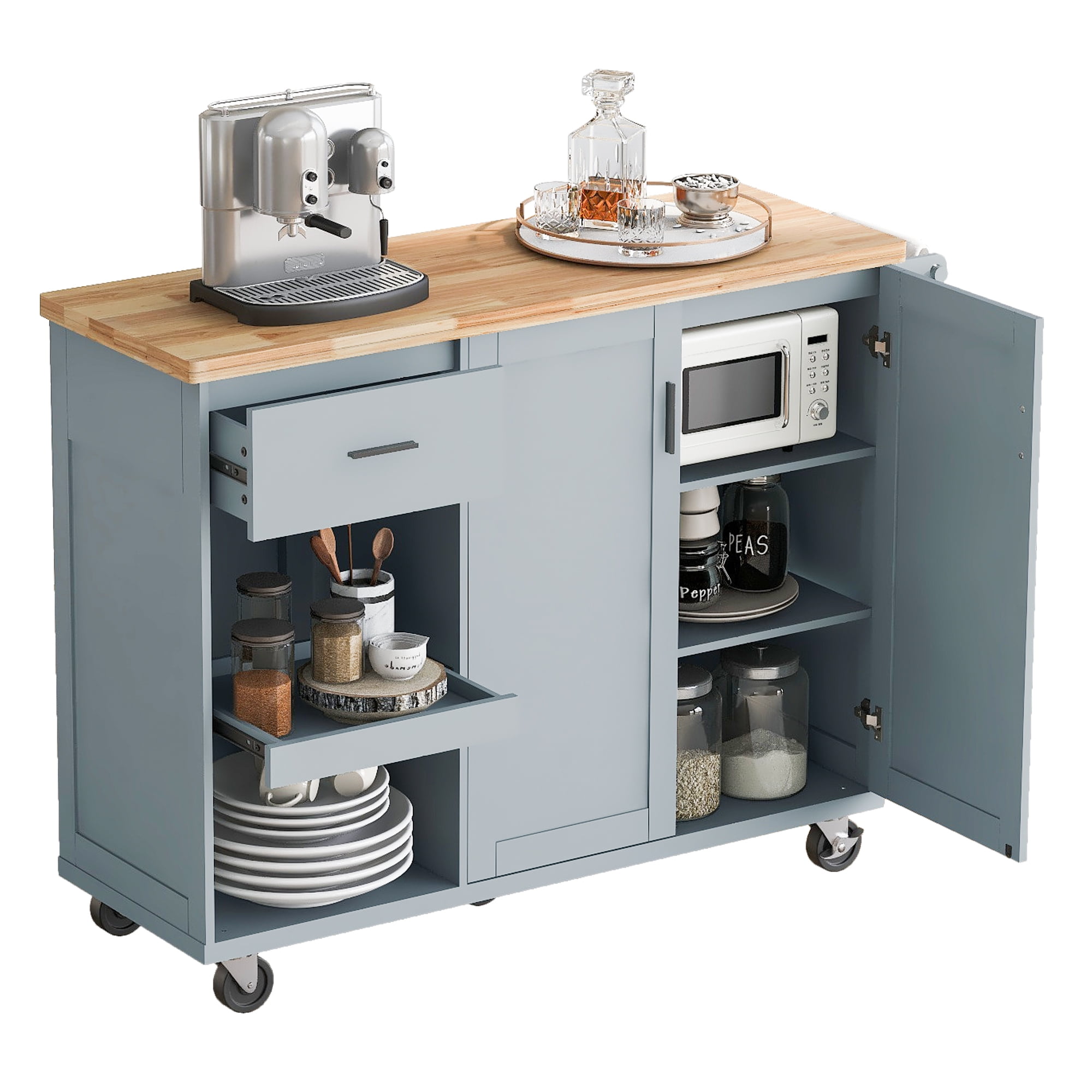 Rolling Kitchen Island With Drop Leaf Breakfast Bar, Mobile Kitchen ...
