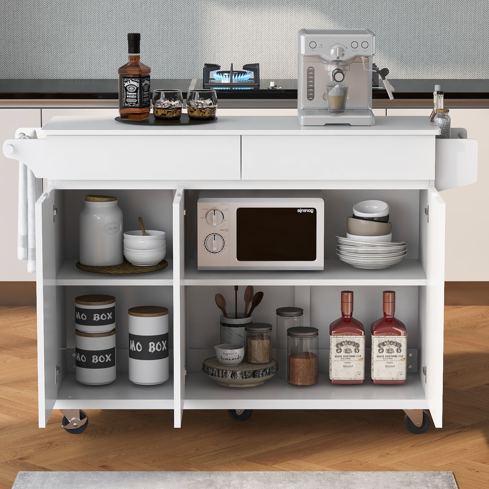 Rolling Kitchen Island with Drop Leaf Breakfast Bar, Mobile Kitchen ...