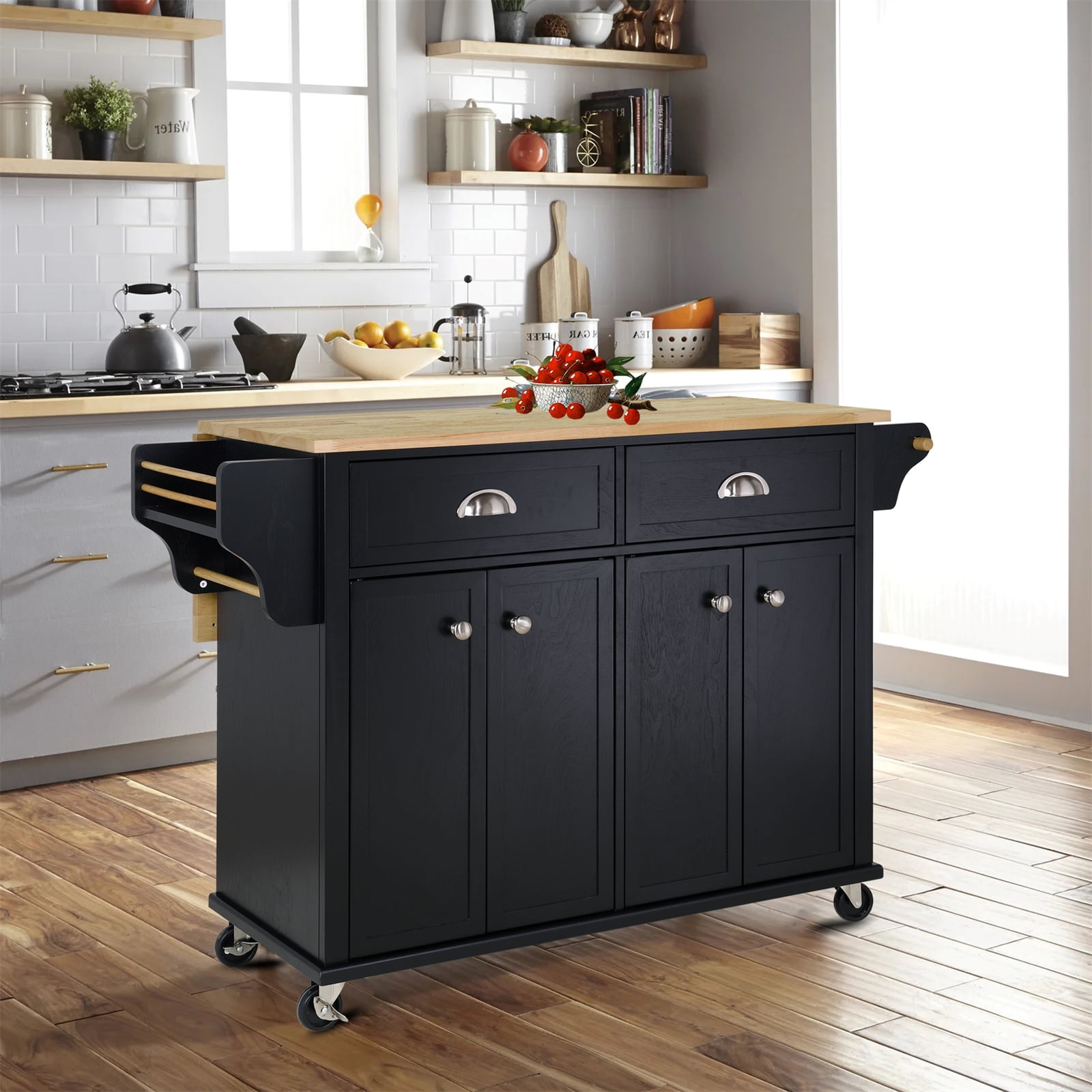 Rolling Kitchen Island with Drop Leaf, Kitchen Cart on Wheels with 2 ...