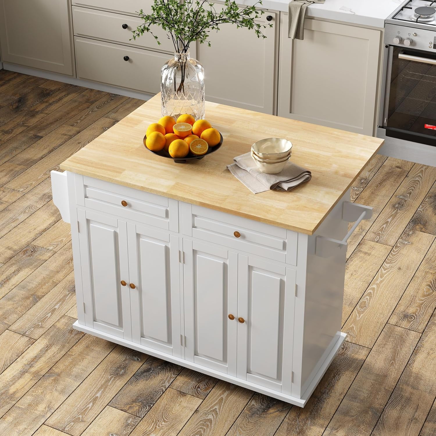 Rolling Kitchen Island with Drop Leaf, Mobile Kitchen Carts on Wheel ...