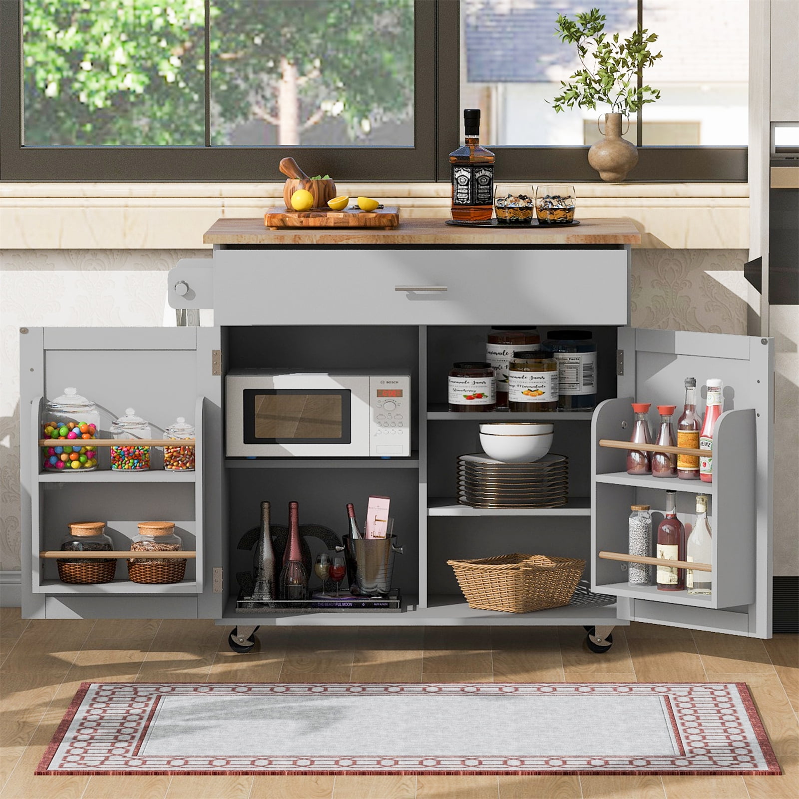 Rolling Kitchen Island with Internal Storage Rack, Kitchen Cart with ...