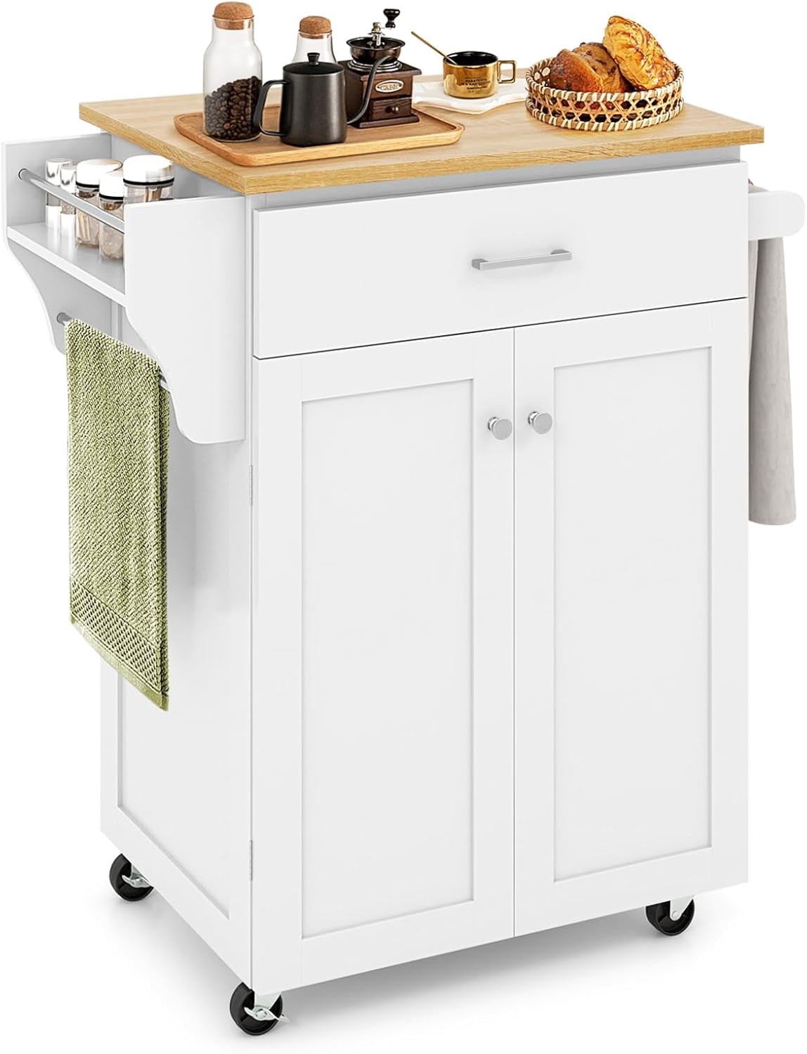 Rolling Kitchen Island, Kitchen Trolley Cart with Spice Rack, Large ...