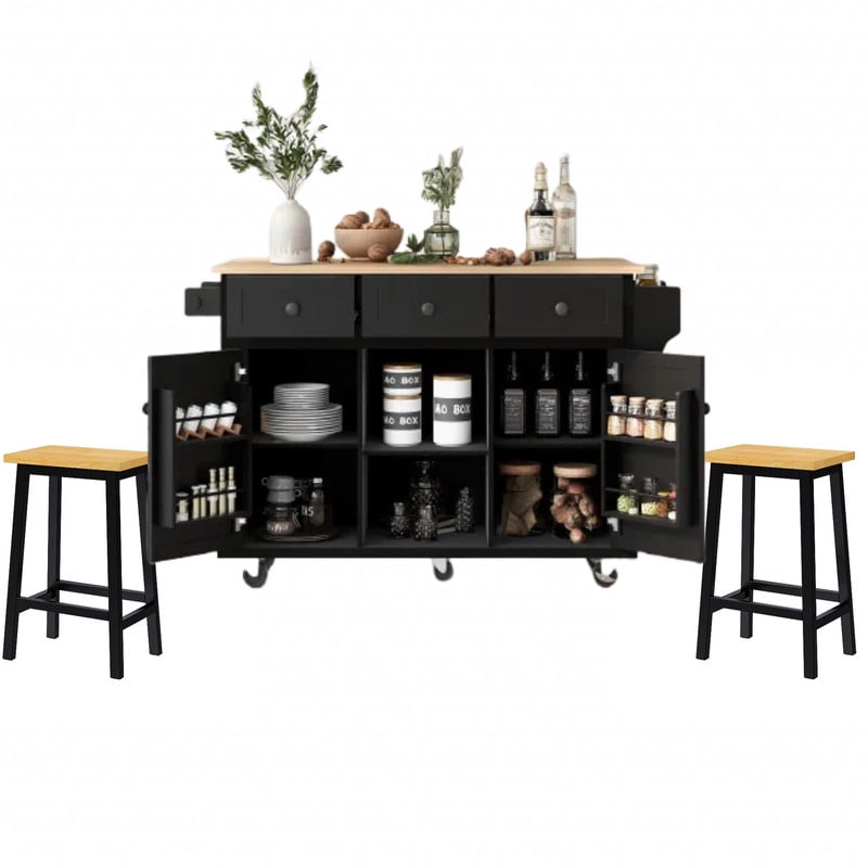 Rolling Kitchen Island with Seating and Storage, Moveable Kitchen ...
