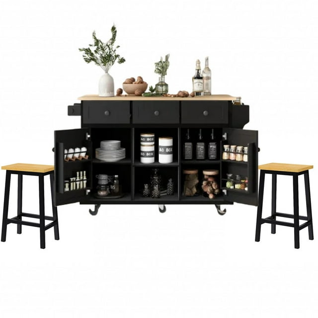 Rolling Kitchen Island with Seating and Storage, Moveable Kitchen ...