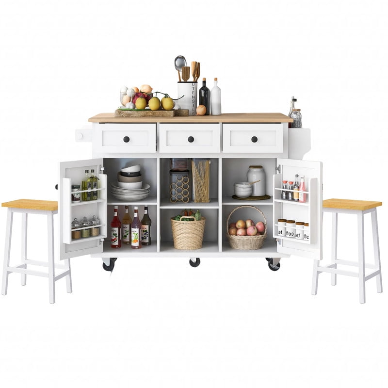 Rolling Kitchen Island with Seating and Storage, Moveable Kitchen ...