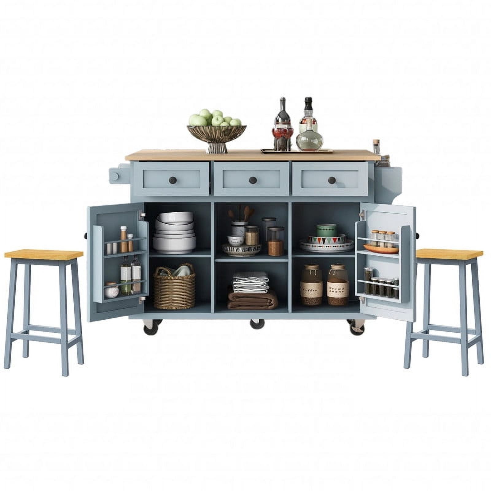 Rolling Kitchen Island with Seating and Storage, Moveable Kitchen ...