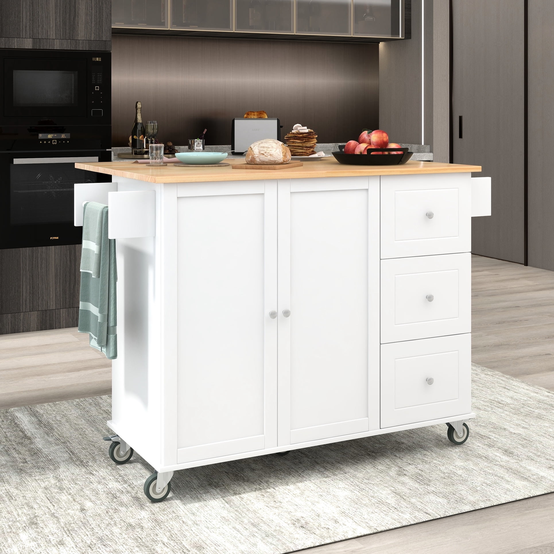 Rolling Kitchen Island With Solid Wood Working Surface, Locking Wheels ...