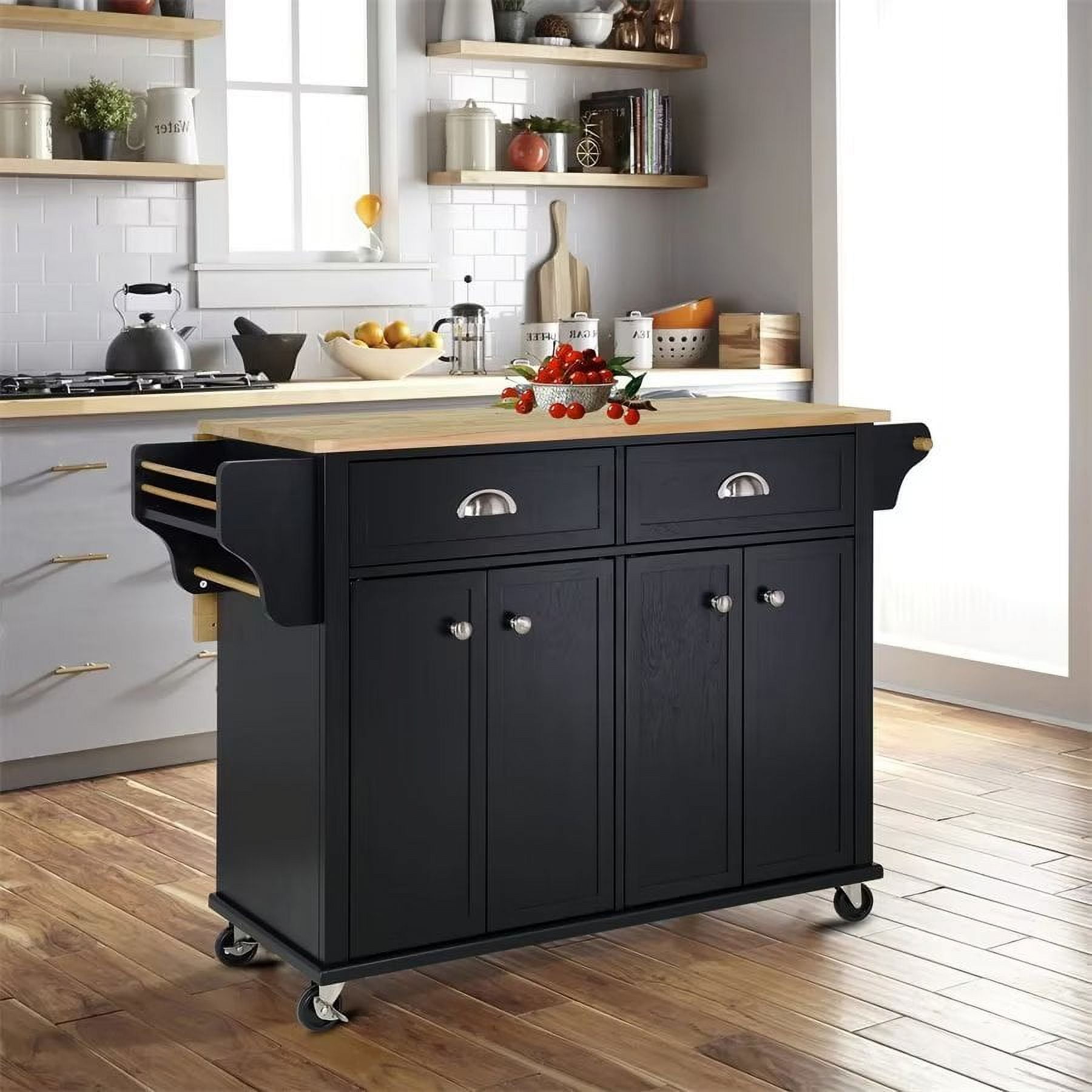 Rolling Kitchen Island with Storage, Mobile Kitchen Cart with Drop-Leaf ...