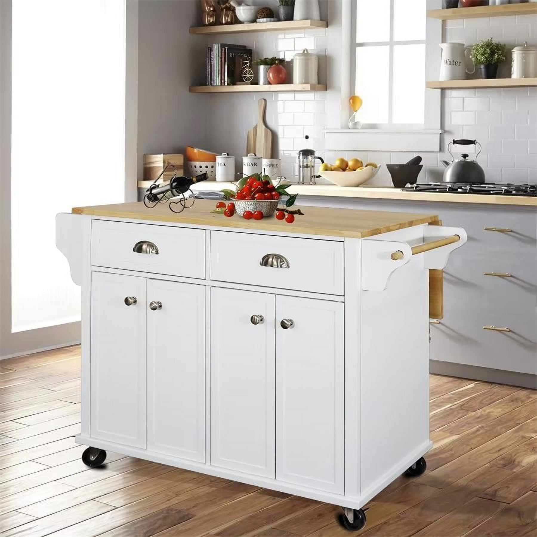 Rolling Kitchen Island with Storage, Mobile Kitchen Cart with Drop-Leaf ...