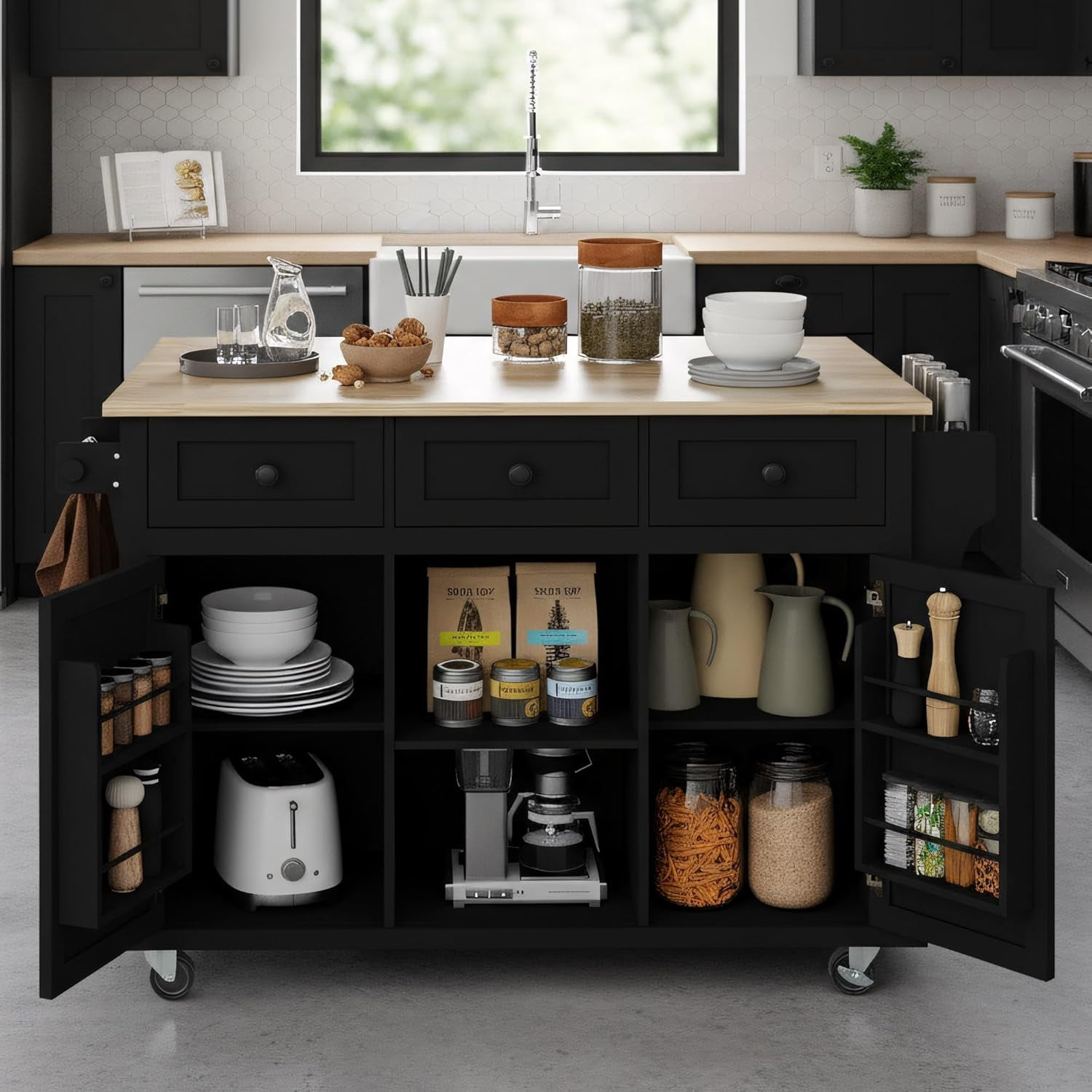 Rolling Kitchen Island with Storage, Moveable Kitchen Island with Drop ...
