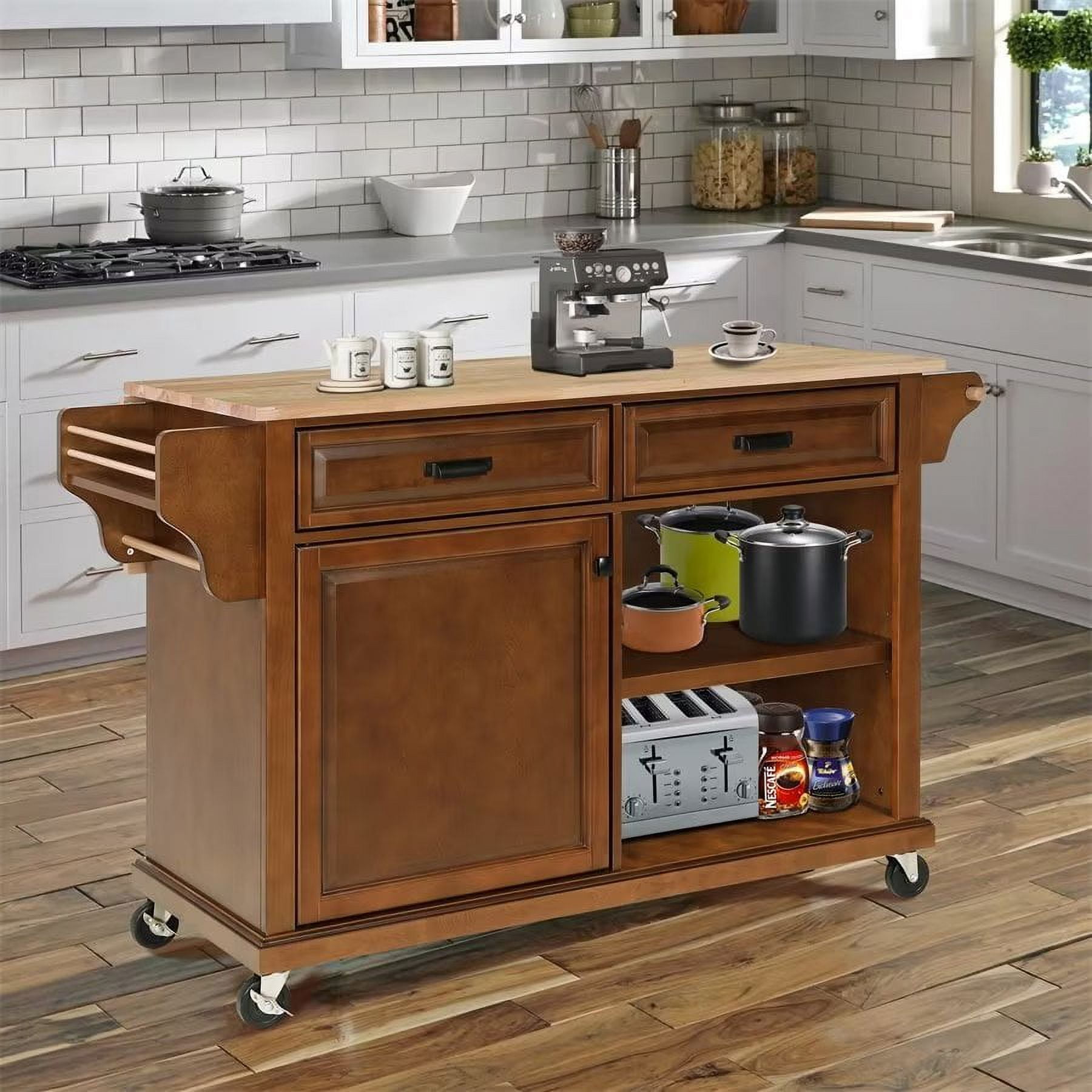 Rolling Kitchen Island with Storage, Utility Kitchen Trolley with Drop ...