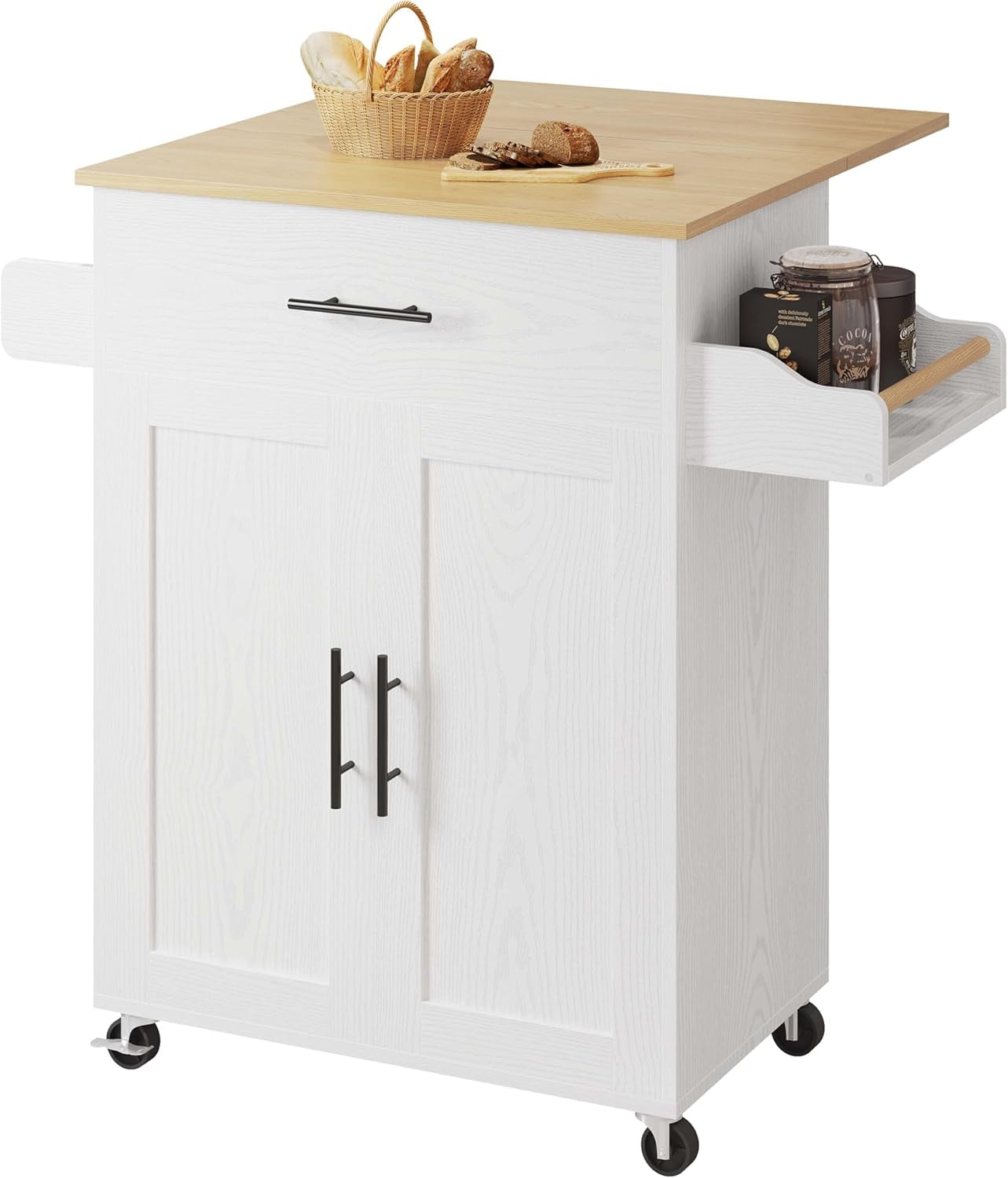 Rolling Kitchen Island Table with Drop Leaf Storage Cabinet, Drawer ...