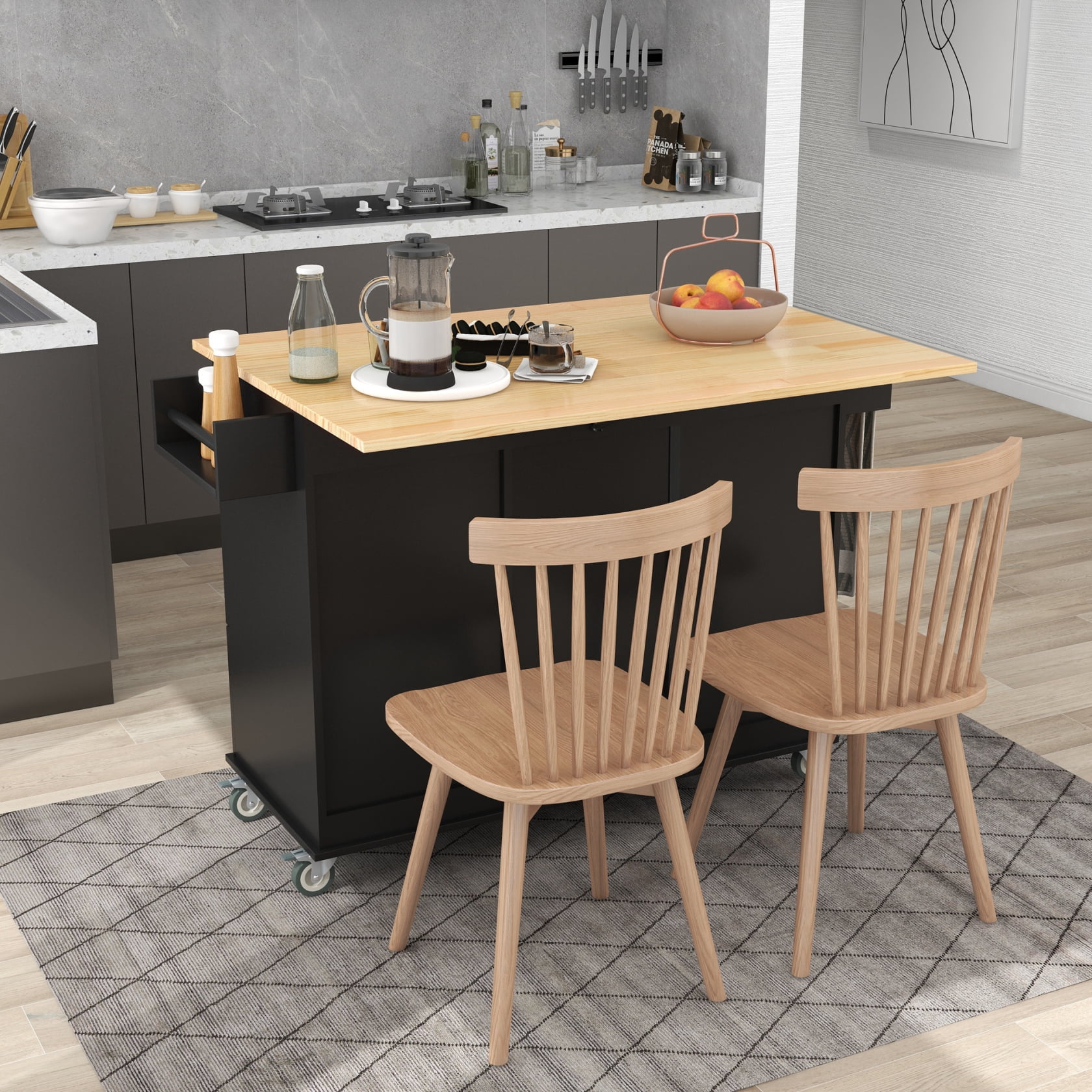 Walmart Modern Mobile Rolling Kitchen Island with Large Storage, Three ...