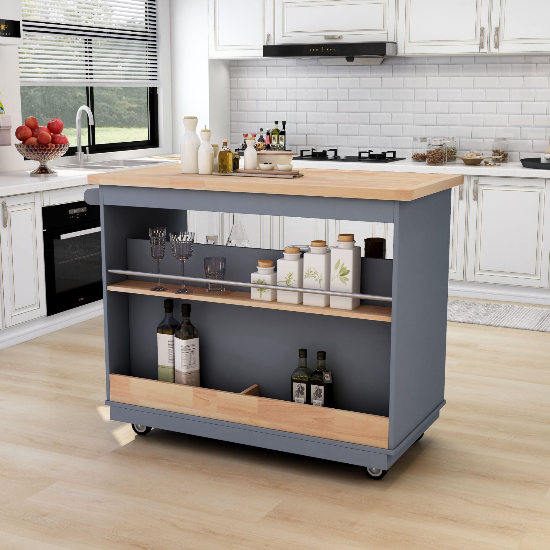 Rolling Kitchen Island, Two-sided Kitchen island Cart on Wheels with ...