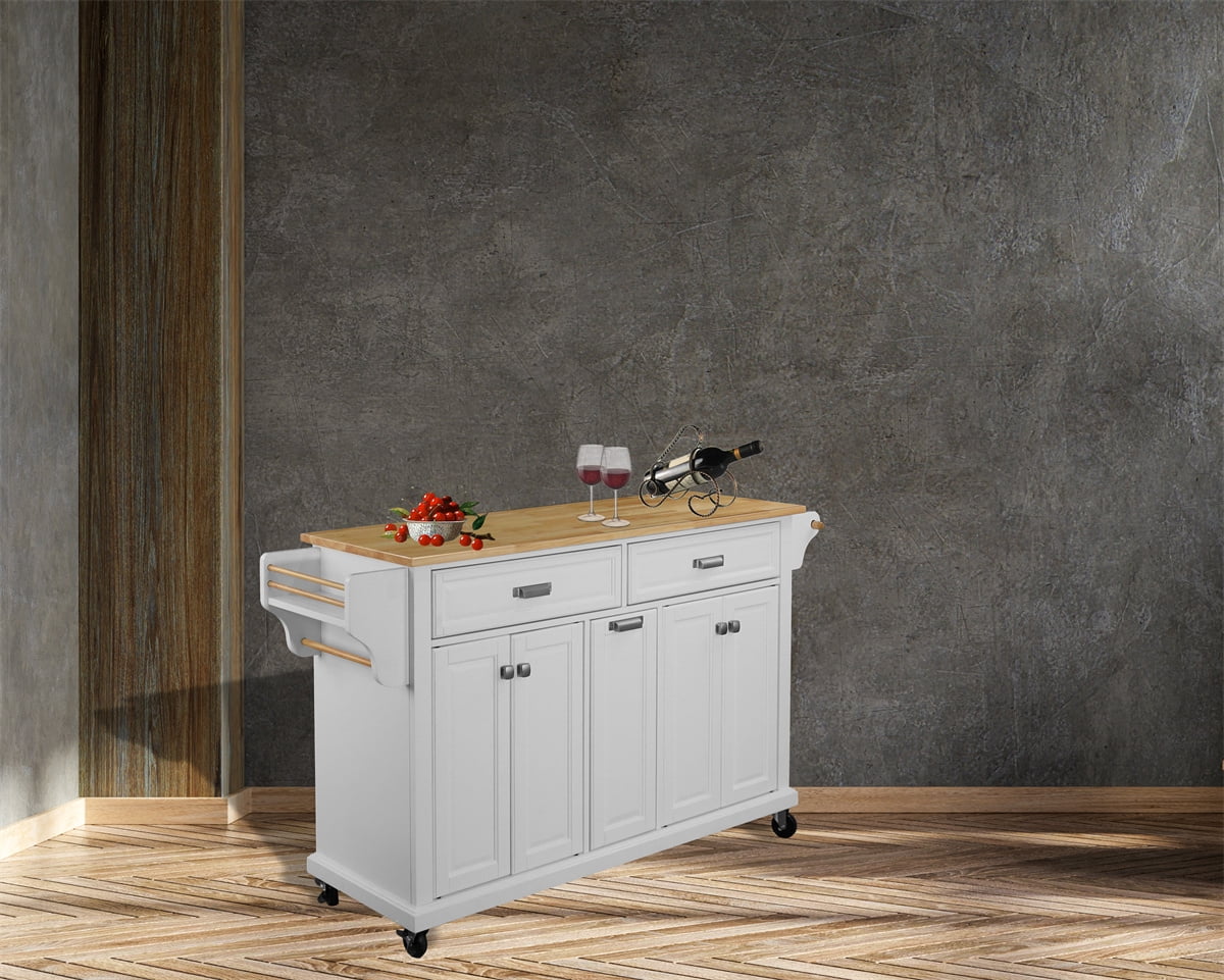 Rolling Kitchen Island on Wheels,Kitchen Island with Wood Countertop ...