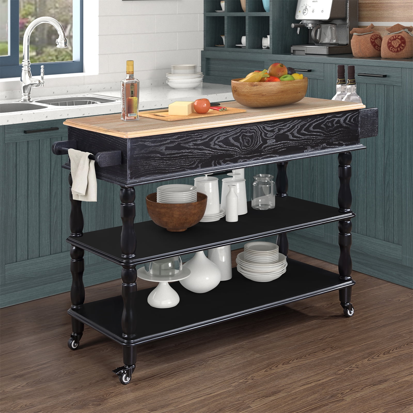 Rolling Kitchen Island on Wheels, Movable Kitchen Carts with Storage ...