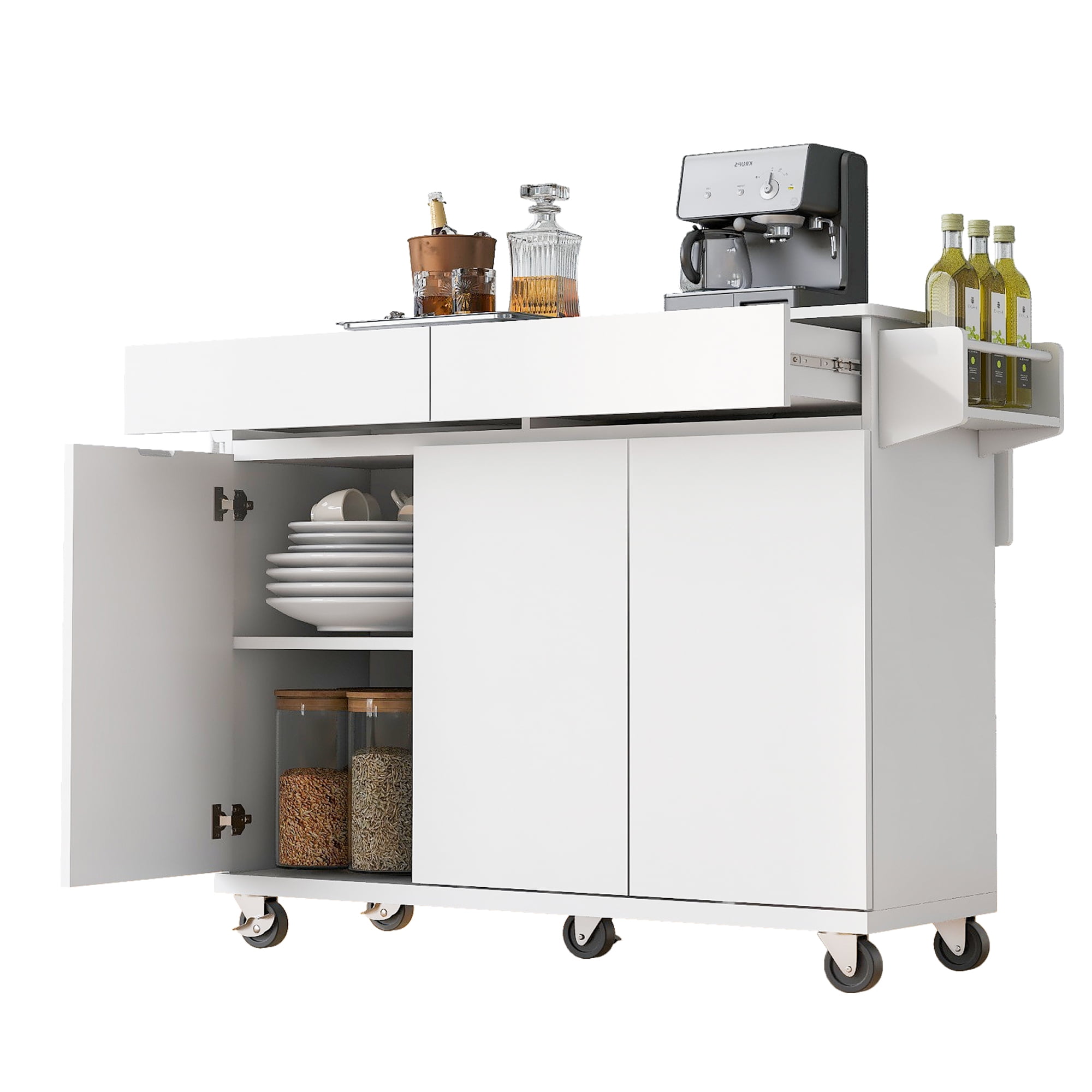 Rolling Kitchen Island With Drop Leaf Breakfast Bar, Mobile Kitchen ...