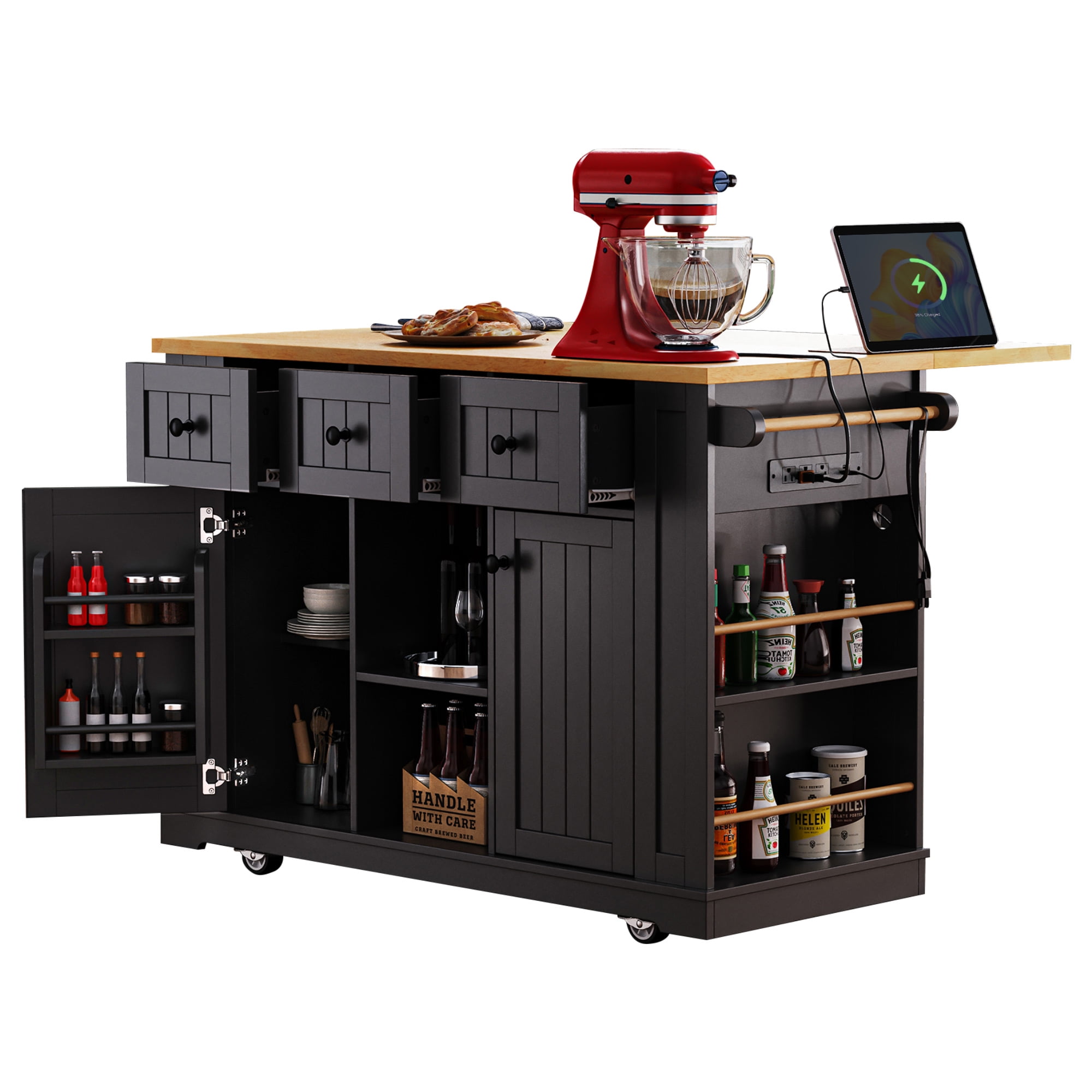 Rolling Kitchen Island With Wood Drop Leaf, Kitchen Island Cart With ...