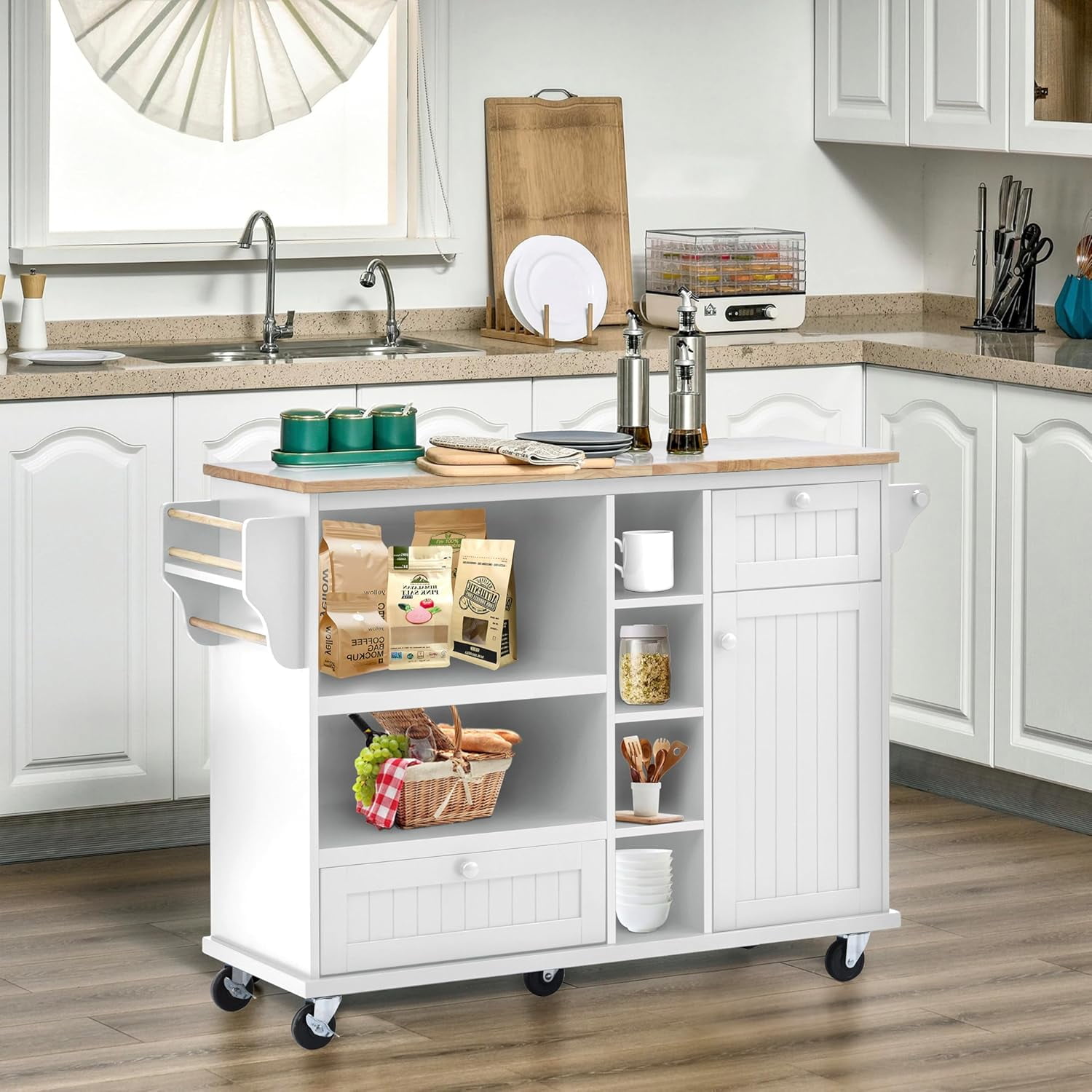 Rolling Kitchen Island on Wheels, Microwave Rack Serving Cart, Kitchen ...