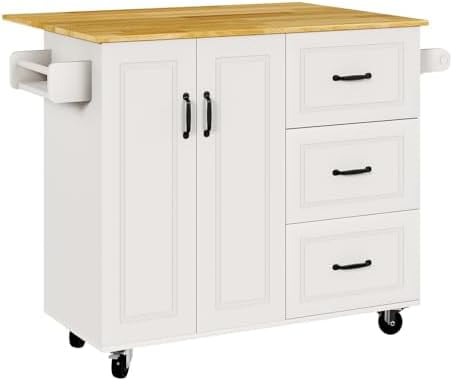 Rolling Kitchen Island with Storage, 43" Kitchen Island Cart with Drop ...