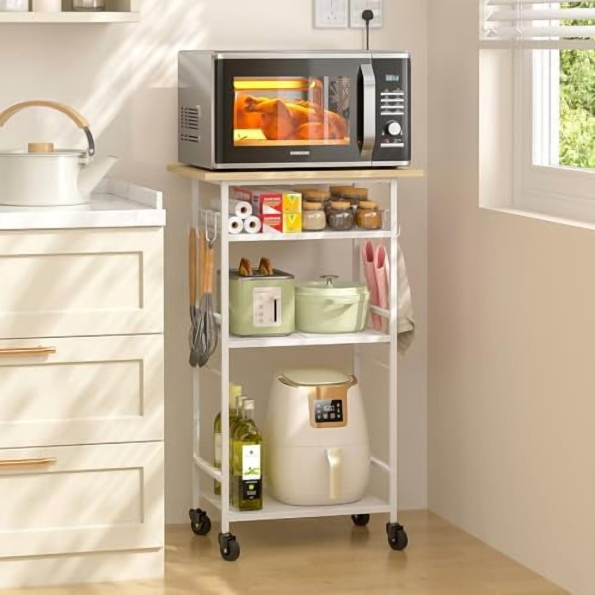 Rolling Kitchen Microwave Cart, 3 Tier Microwave Table Stand with ...