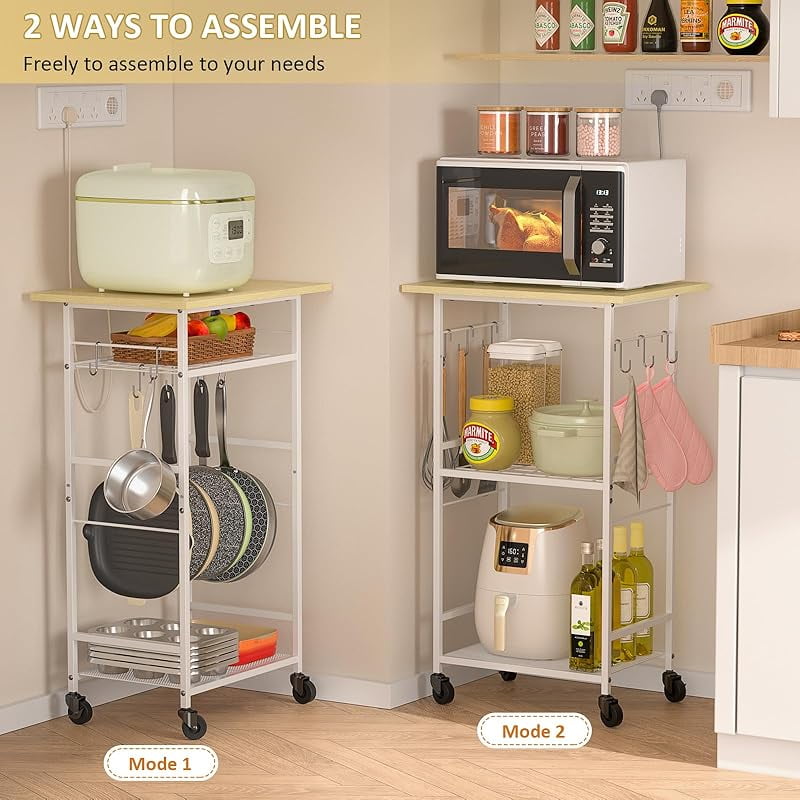 Rolling Kitchen Microwave Cart, 3 Tier Microwave Table Stand with ...