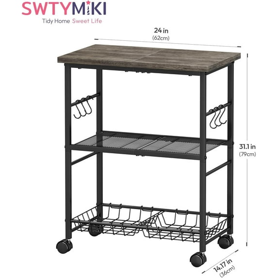 Rolling Kitchen Microwave Cart - 3 Tier Microwave Table Stand with ...